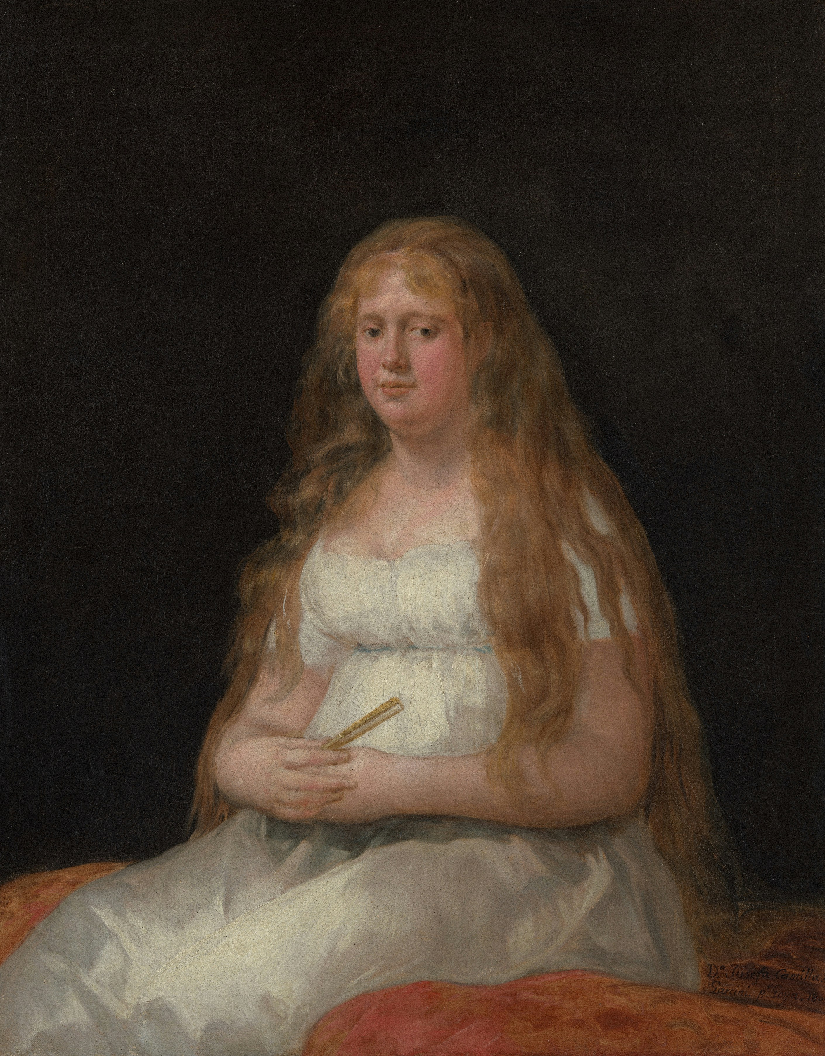 Title: Josefa de Castilla Portugal y van Asbrock de Garcini (1775–about 1850),Artist: Goya (Francisco de Goya y Lucientes) (Spanish, Fuendetodos 1746–1828 Bordeaux),Date: 1804,Medium: Oil on canvas,Dimensions: 41 x 32 3/8 in. (104.1 x 82.2 cm),Classification: Paintings,Credit Line: Bequest of Harry Payne Bingham, 1955,Object Number: 55.145.2,Curatorial Department: European Paintings. http://www.metmuseum.org/art/collection/search/436543