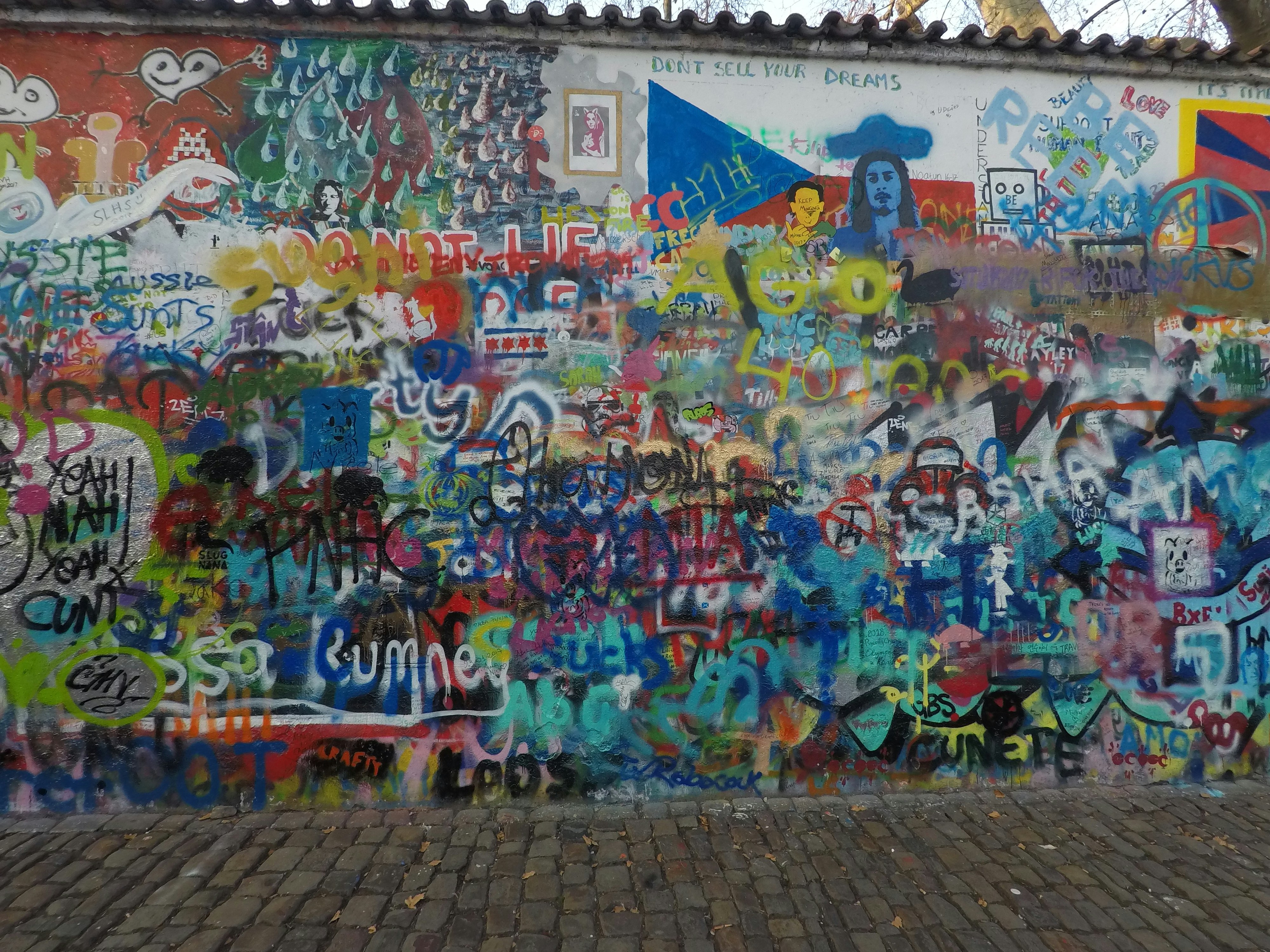 Colorful Chaos on a Graffiti-Filled Wall