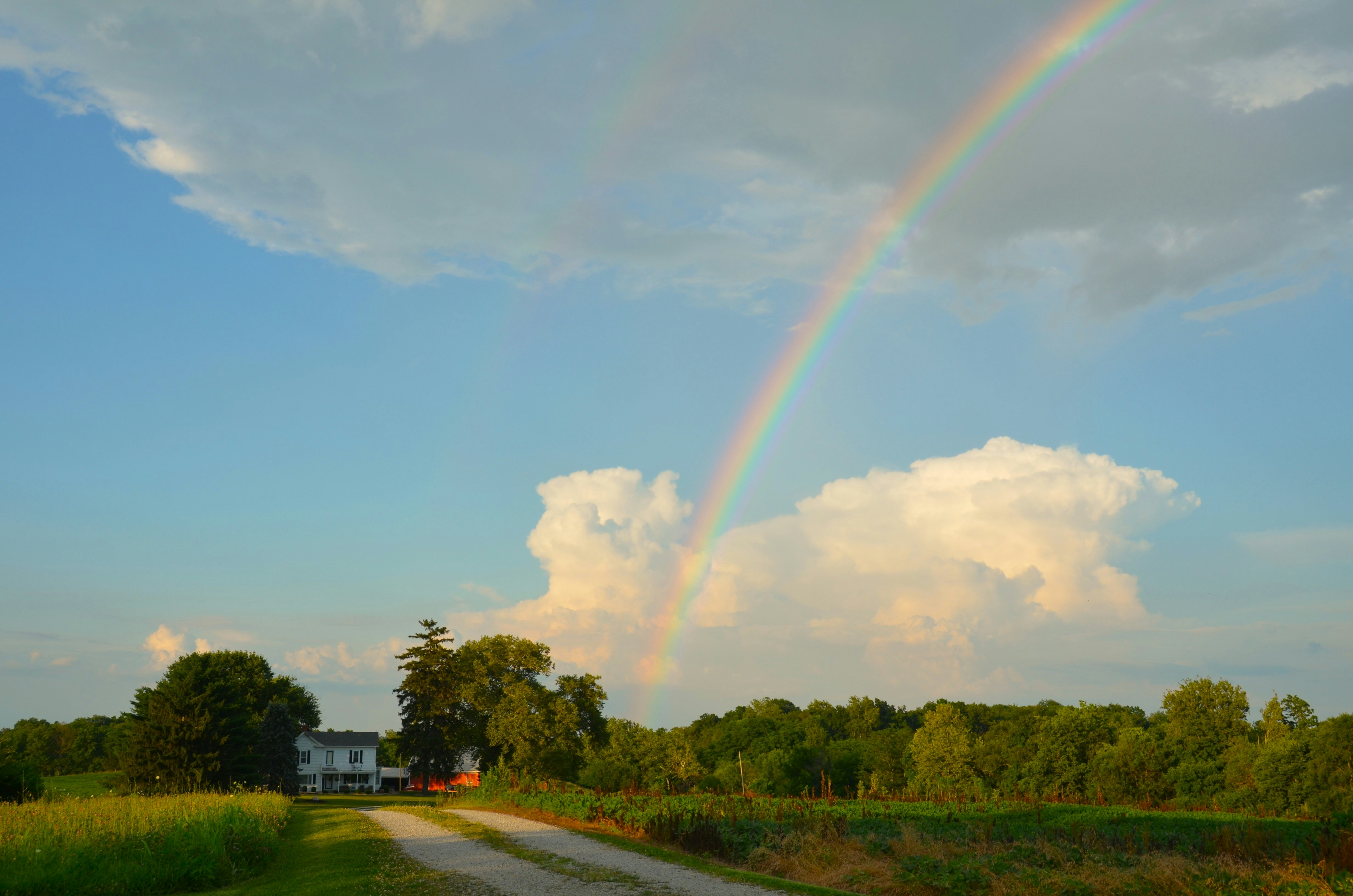 Double Arc: A Rural Road Beneath a Rainbow