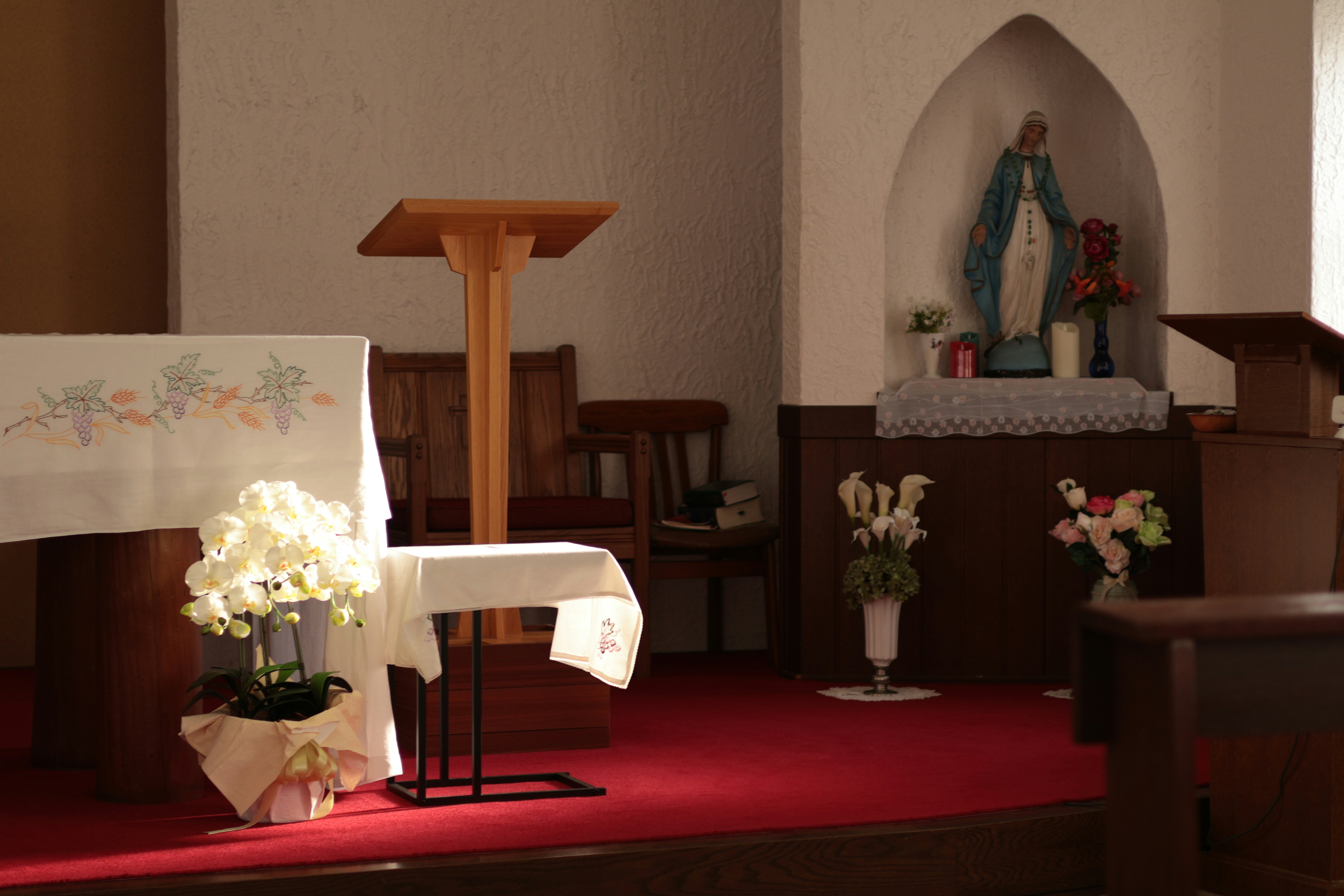 Quiet Chapel Altar Bathed in Warm Light