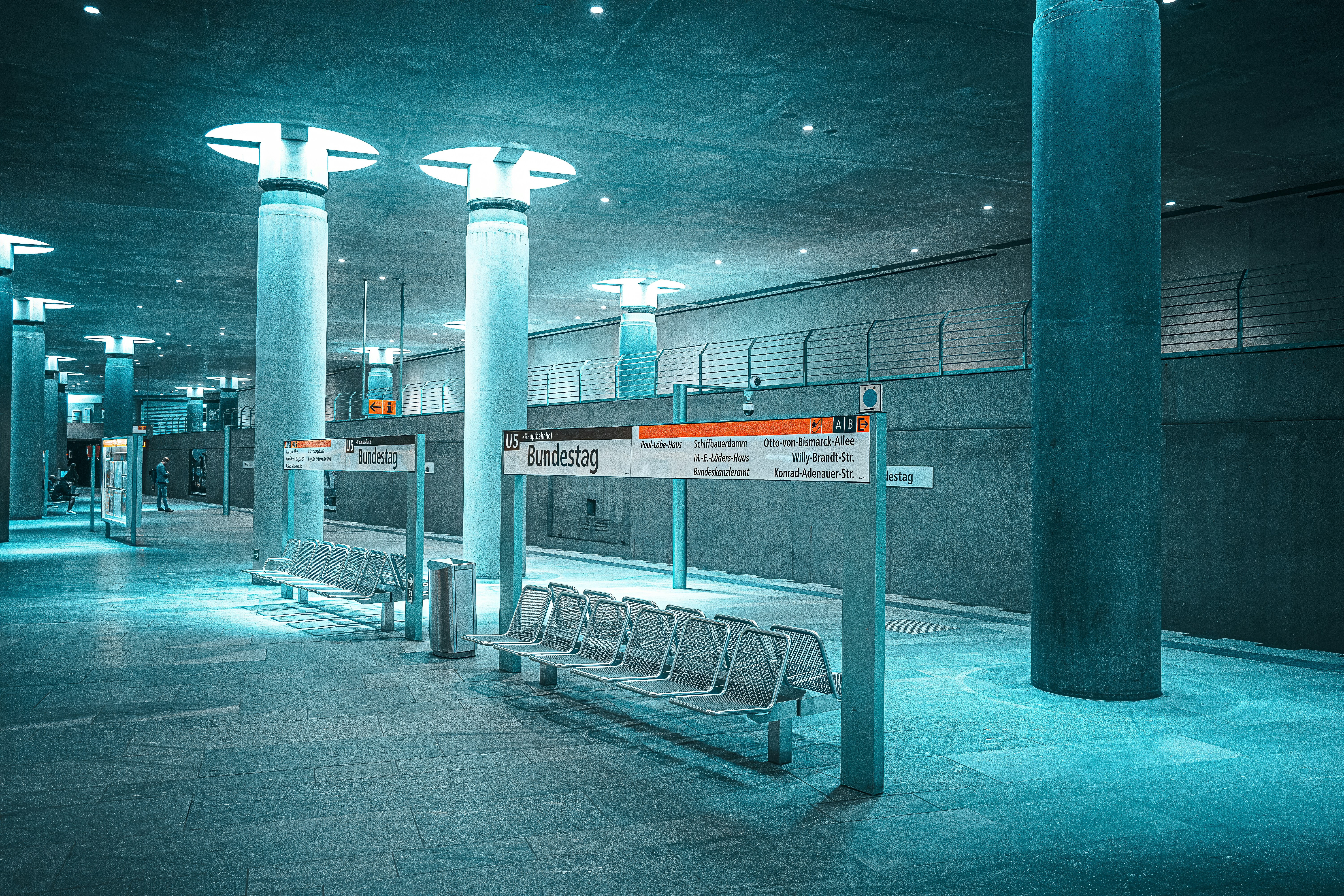 Quiet Berlin Underground: A Blue-Tinted Platform Scene
