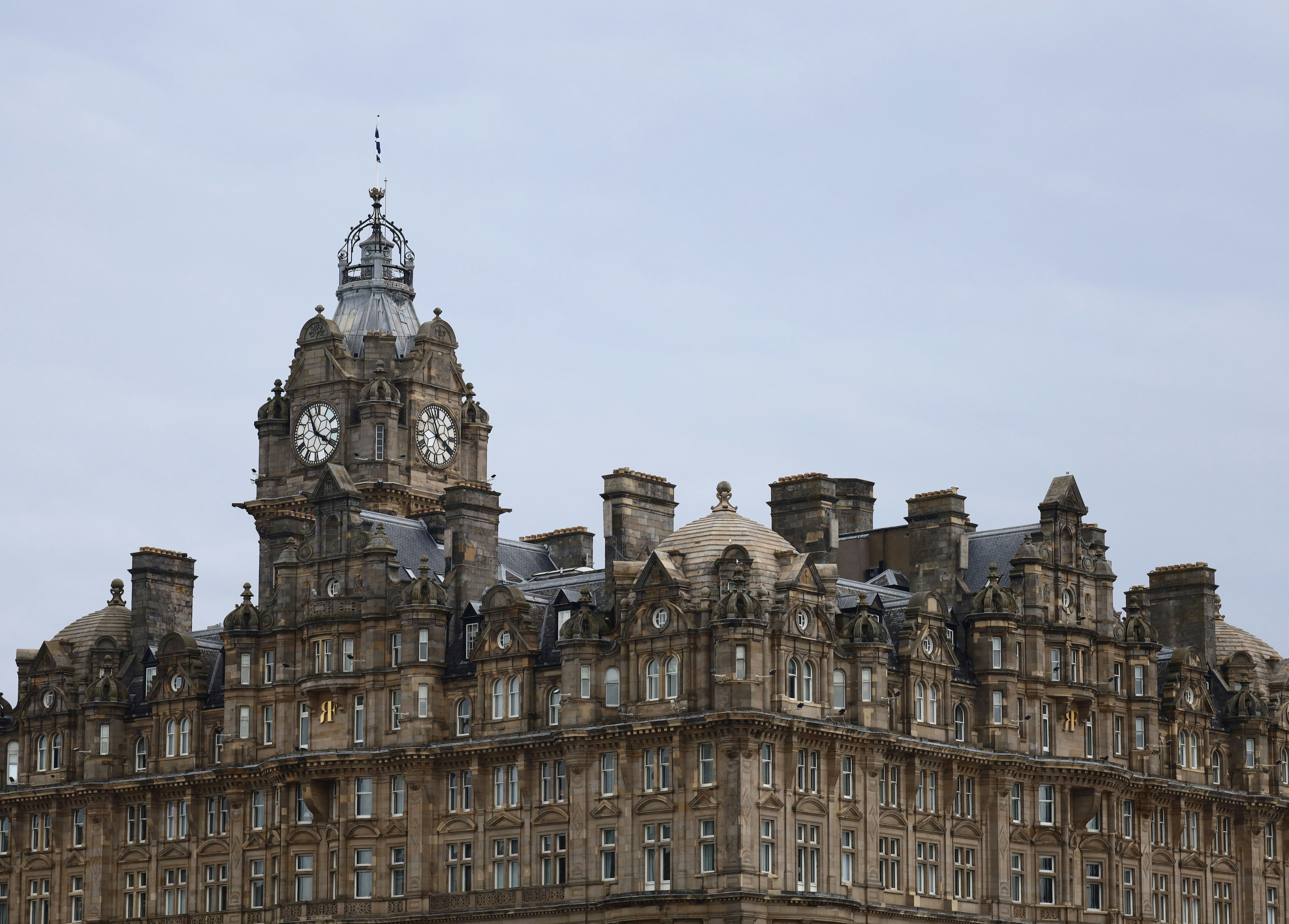 Clocktower Crest on a Historic Edinburgh-Style Facade