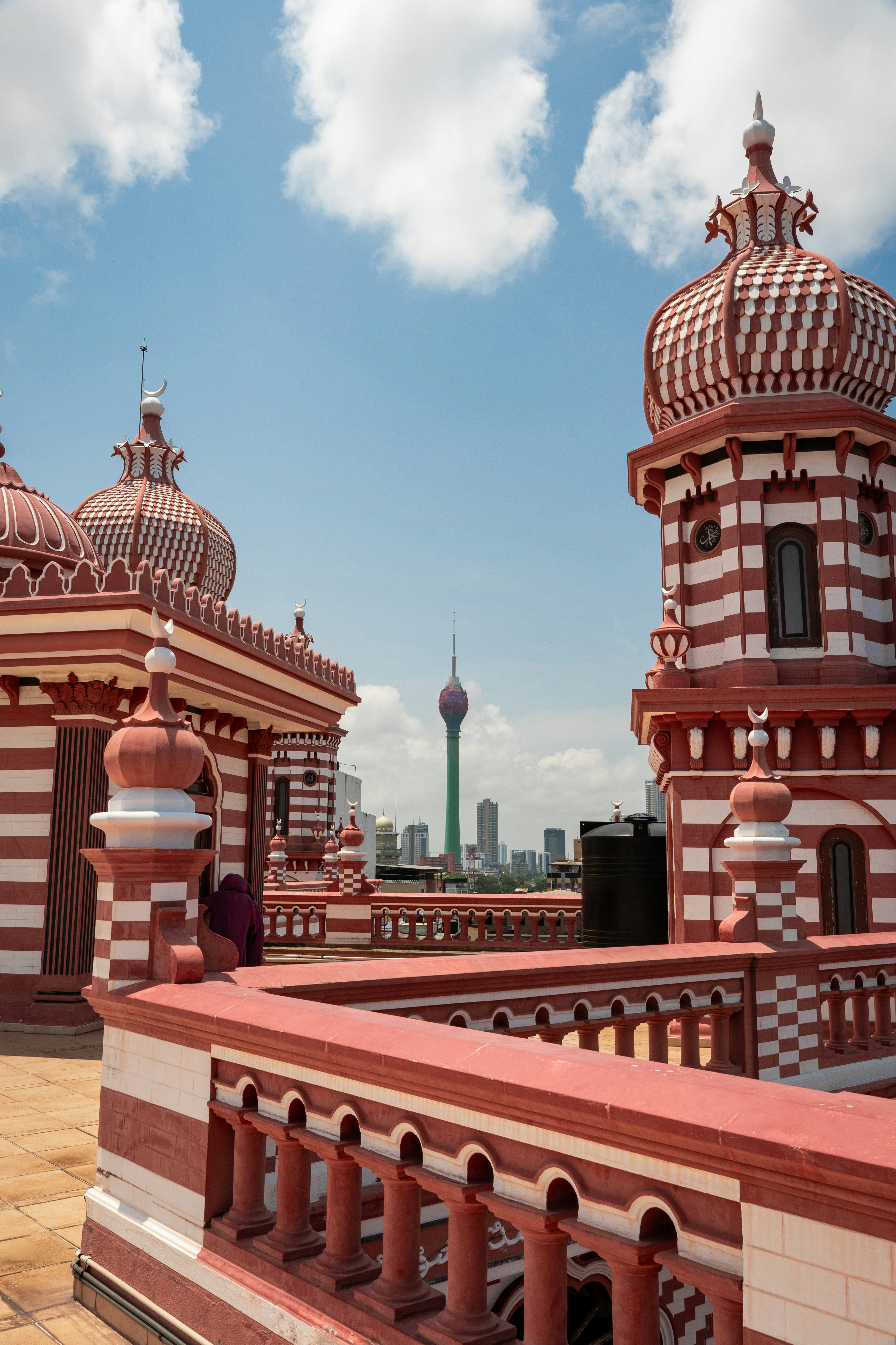 Red-and-White Rooftops Under a Blue Sky