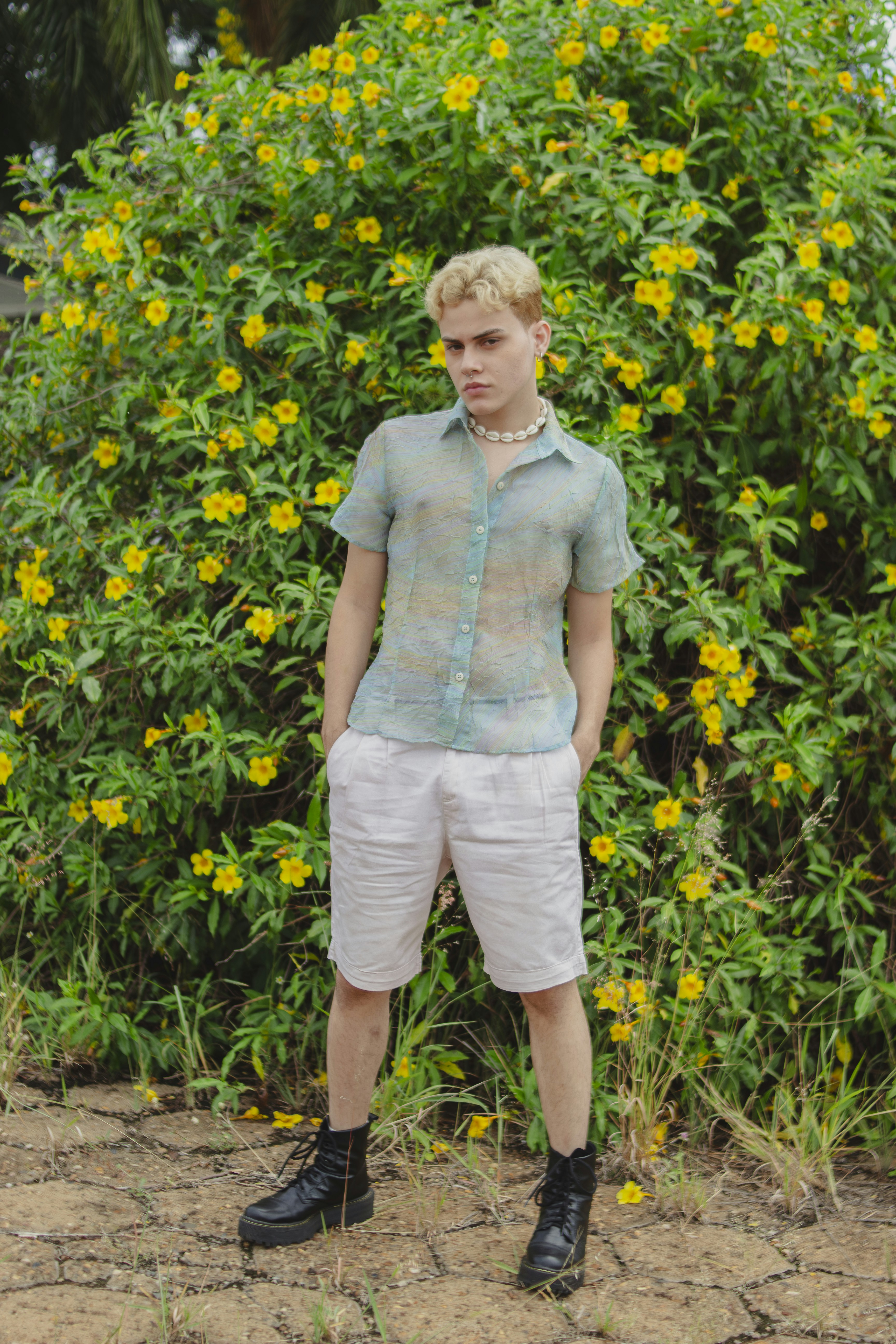 Neon Bloom: A Portrait Against Sunlit Yellow