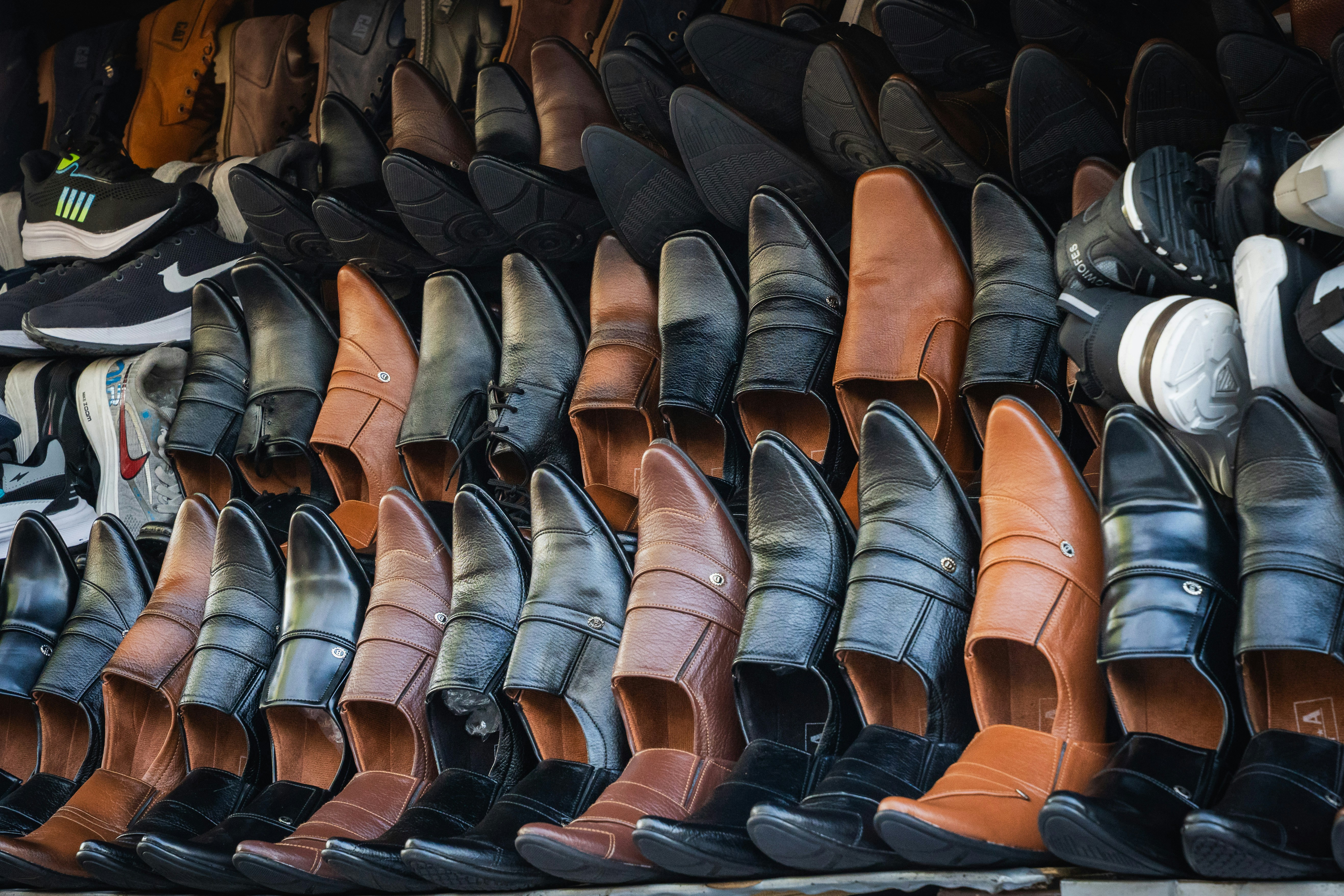 A Sea of Loafers: Rows of Leather Shoes in Muted Tones