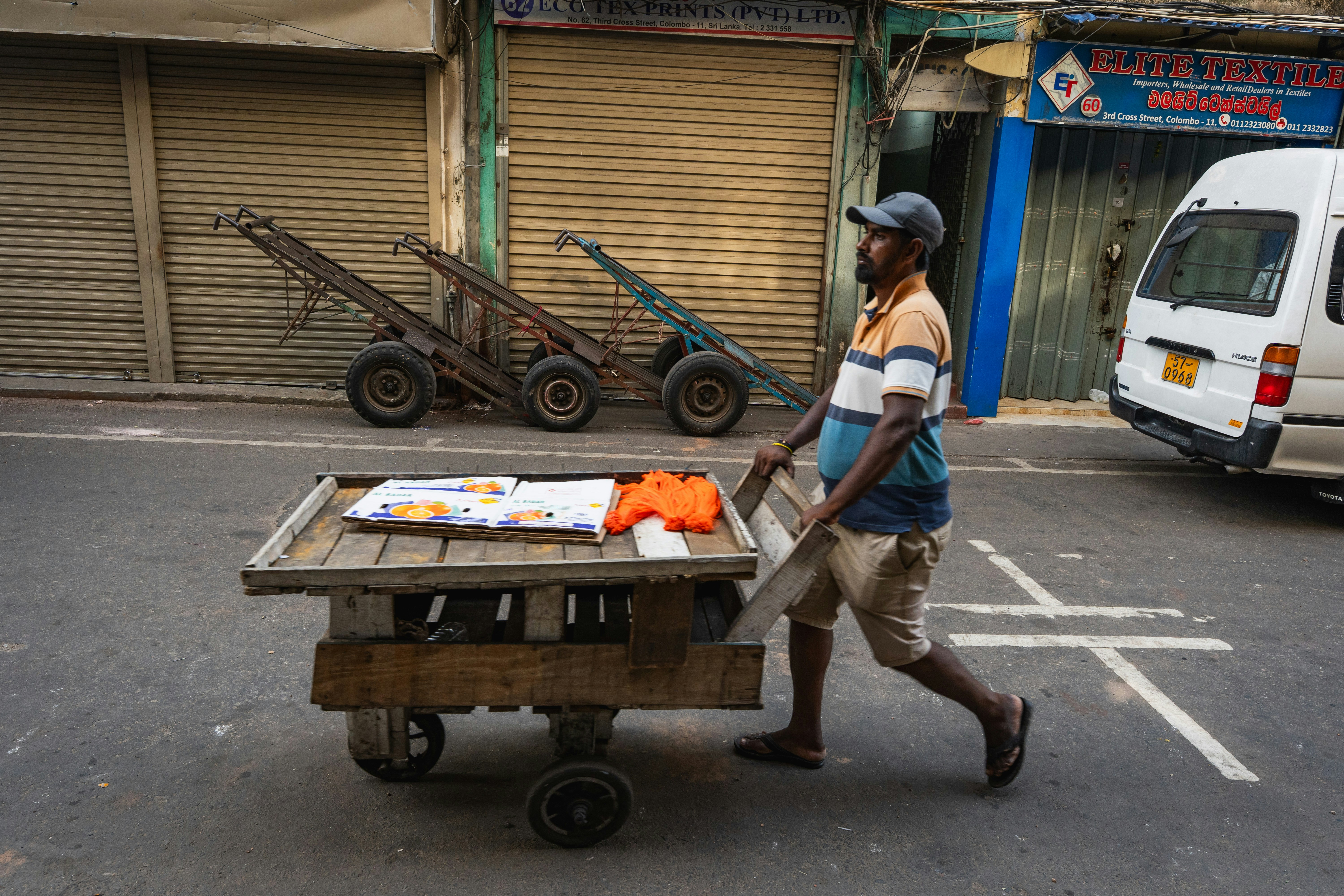 Wheelbarrow Cart on a Quiet Urban Street