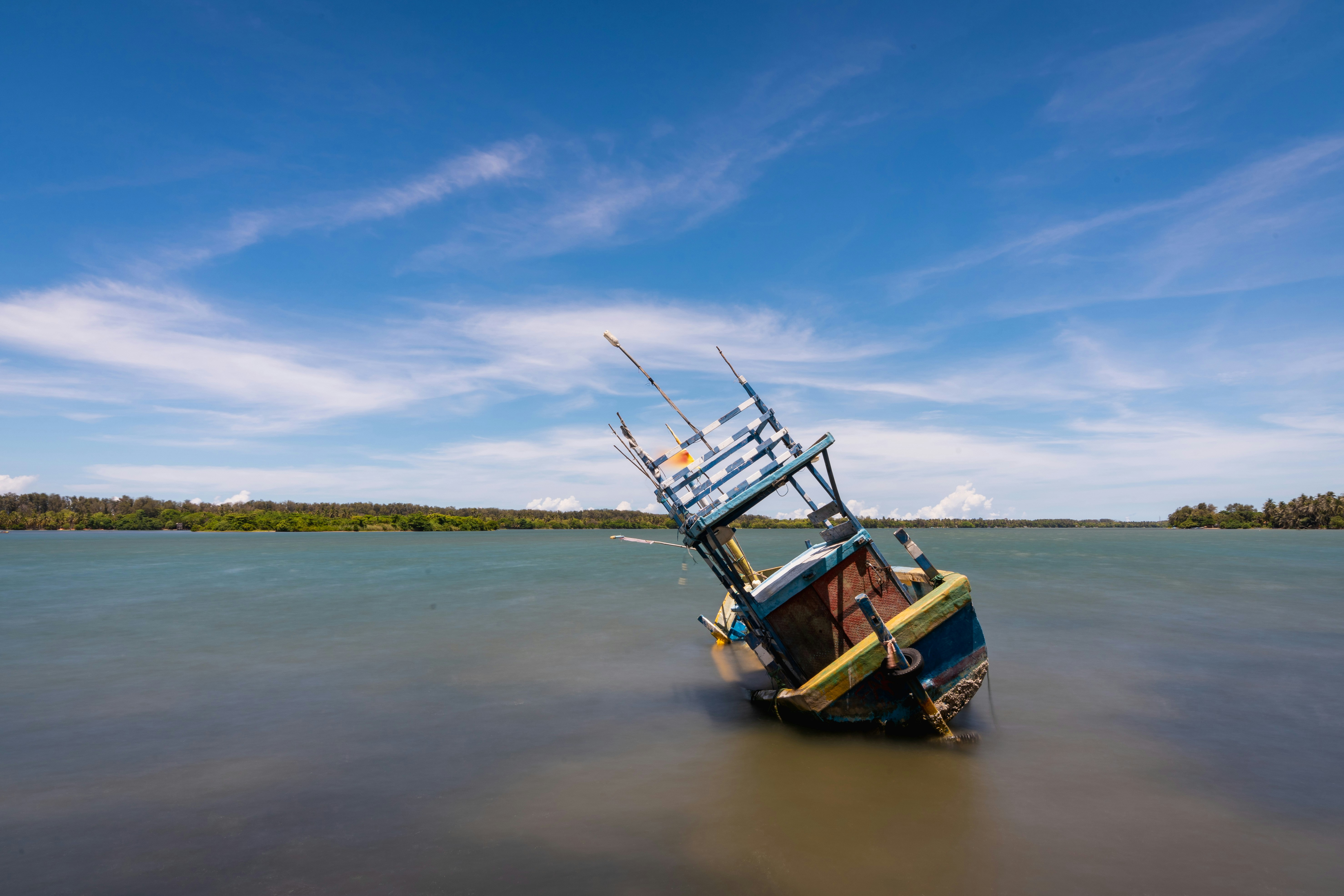 Tilted Vessel in Quiet Saltwater