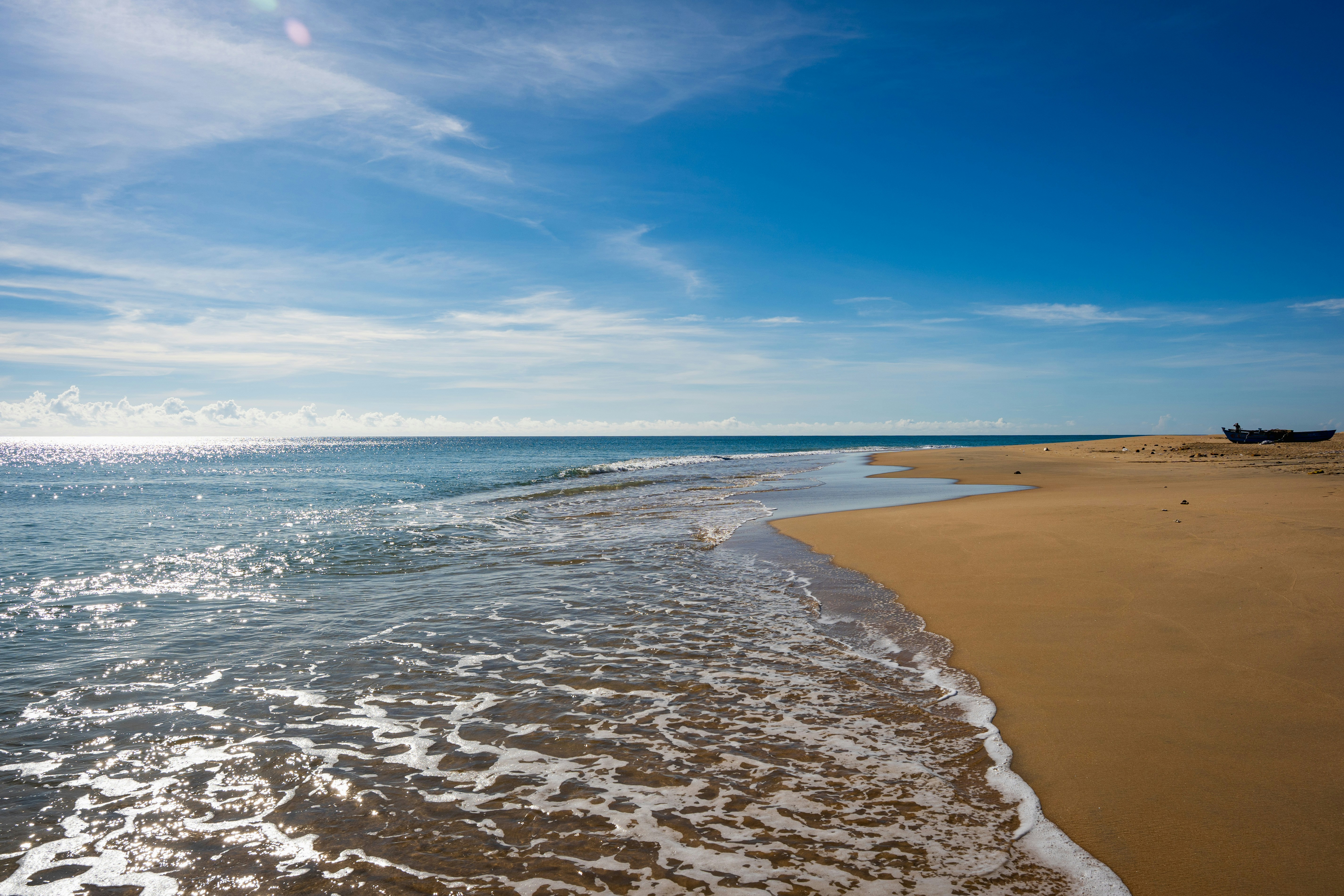 Sunlit Shoreline: A Quiet Convergence of Sea and Sand