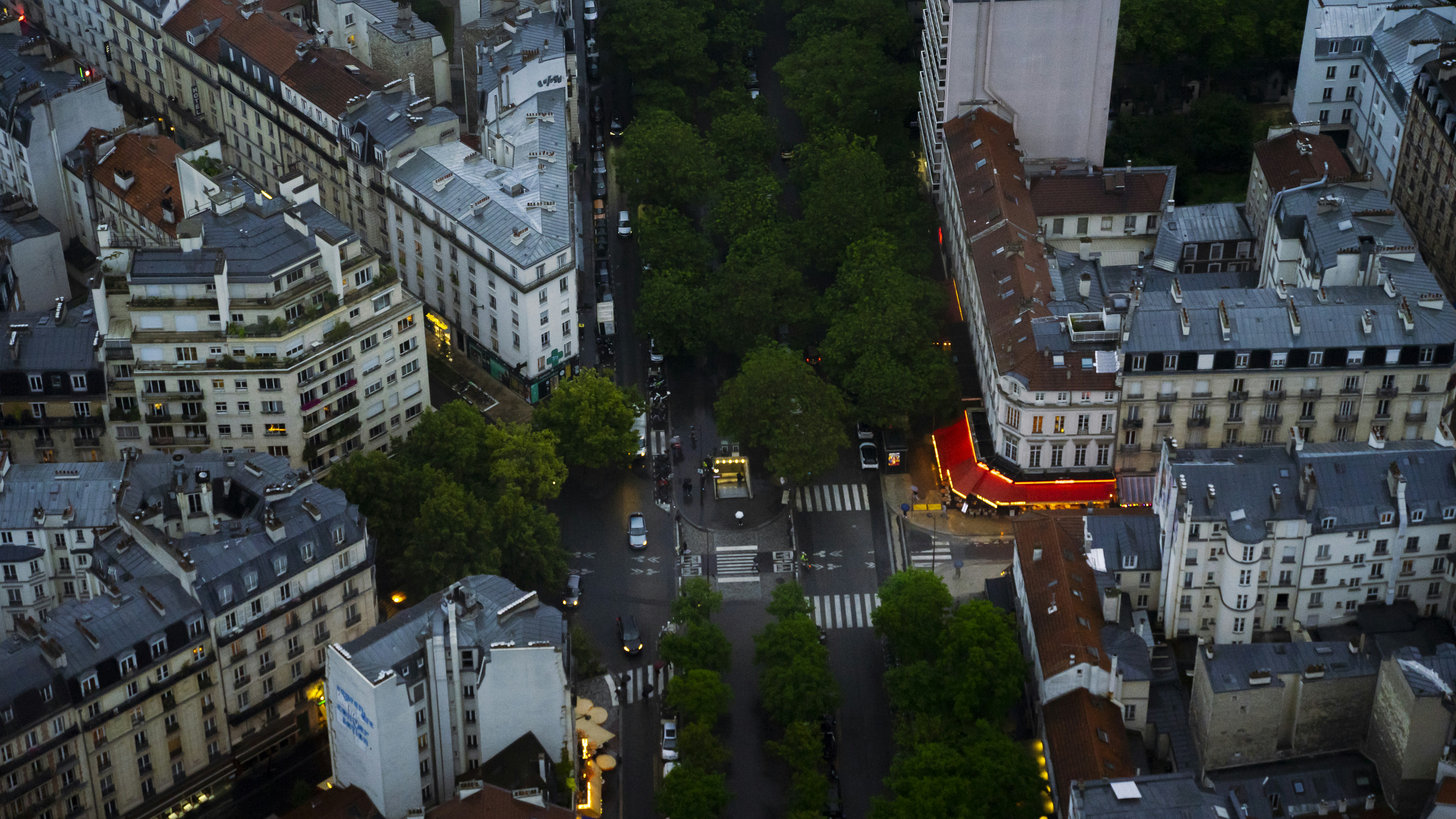 Canopy of Streets: Aerial River of Green Between Historic Blocks