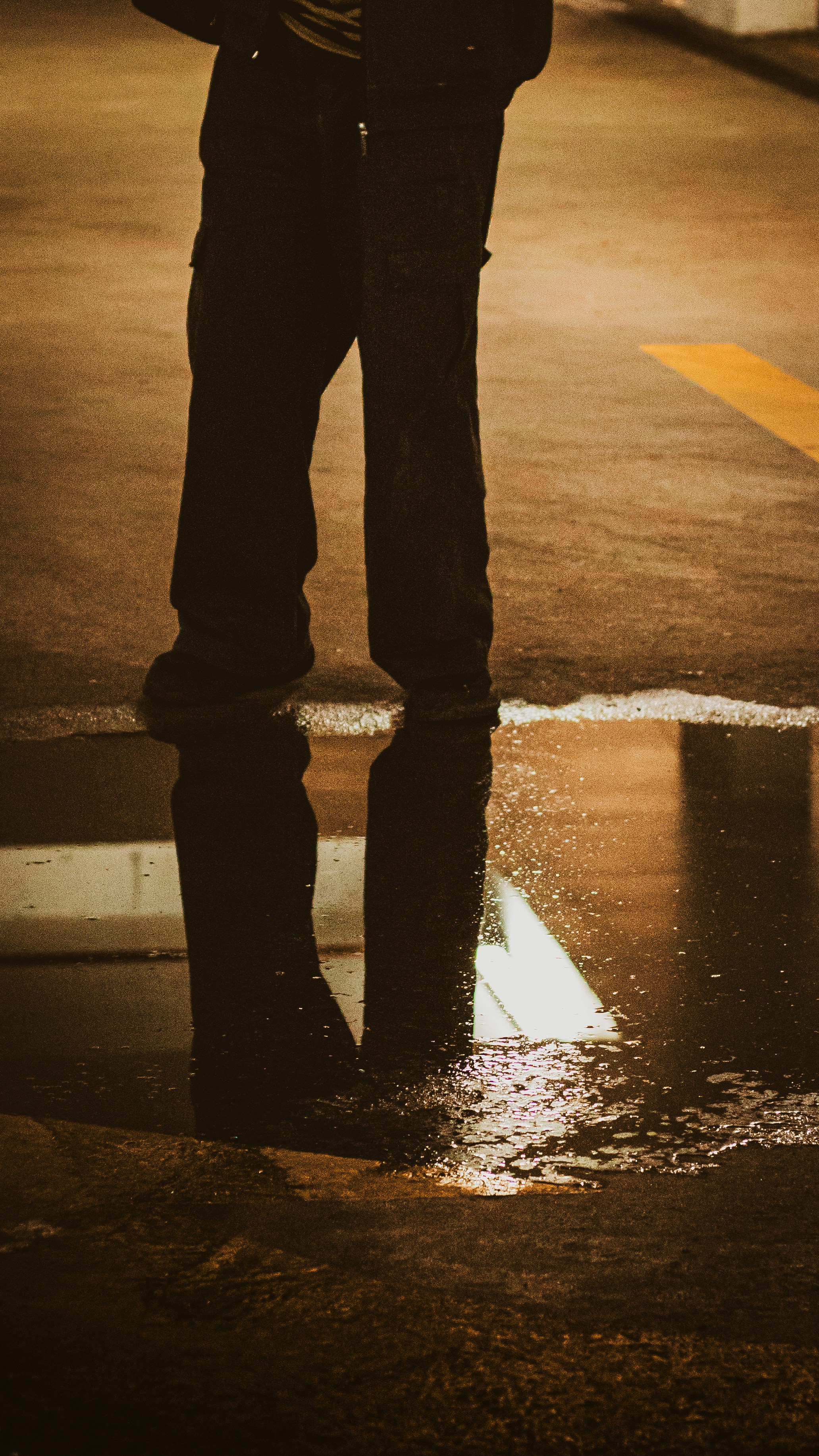 Reflection in Rain: silhouette above a luminous puddle