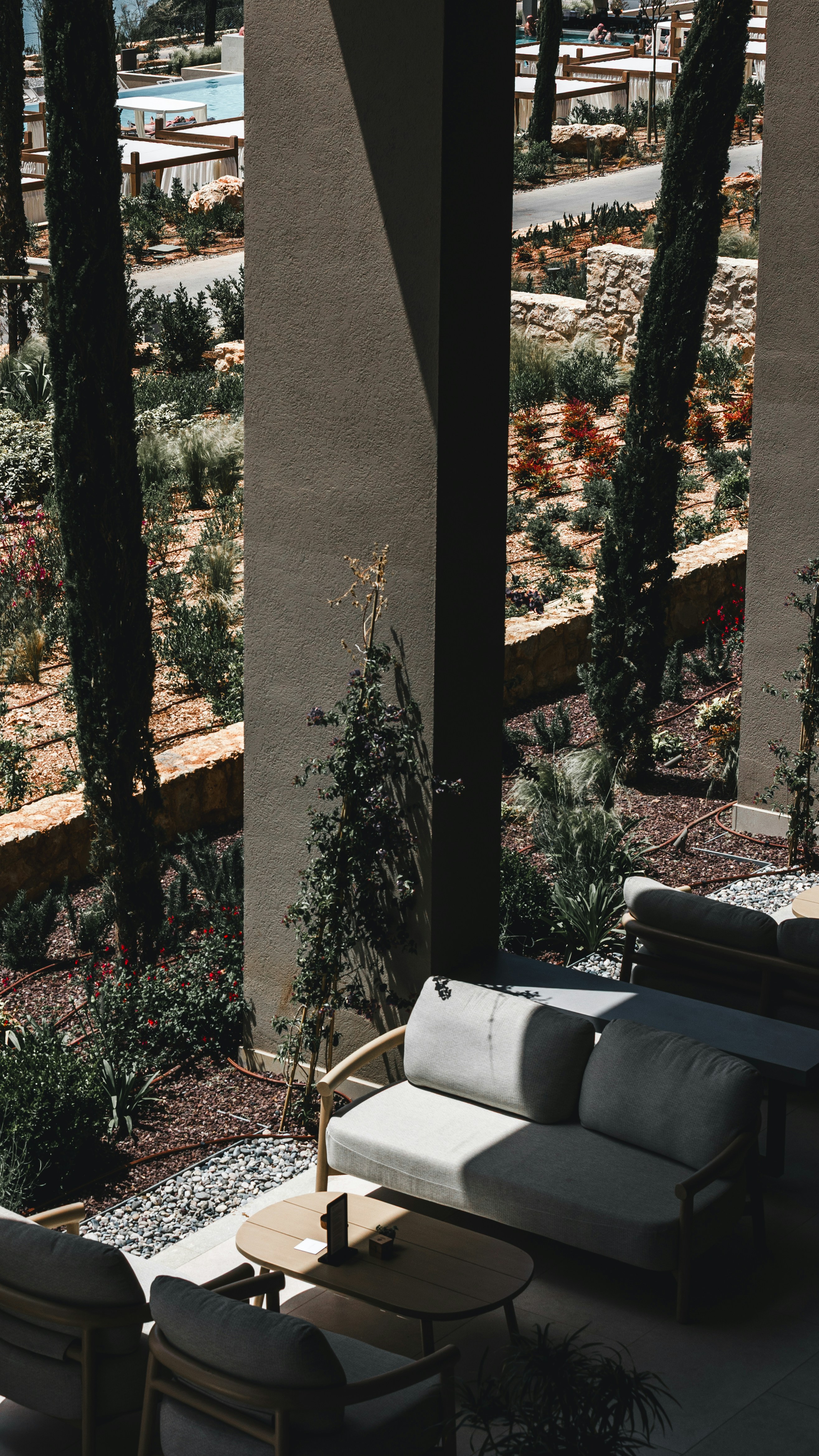 Shaded Terrace Oasis with Modern Seating