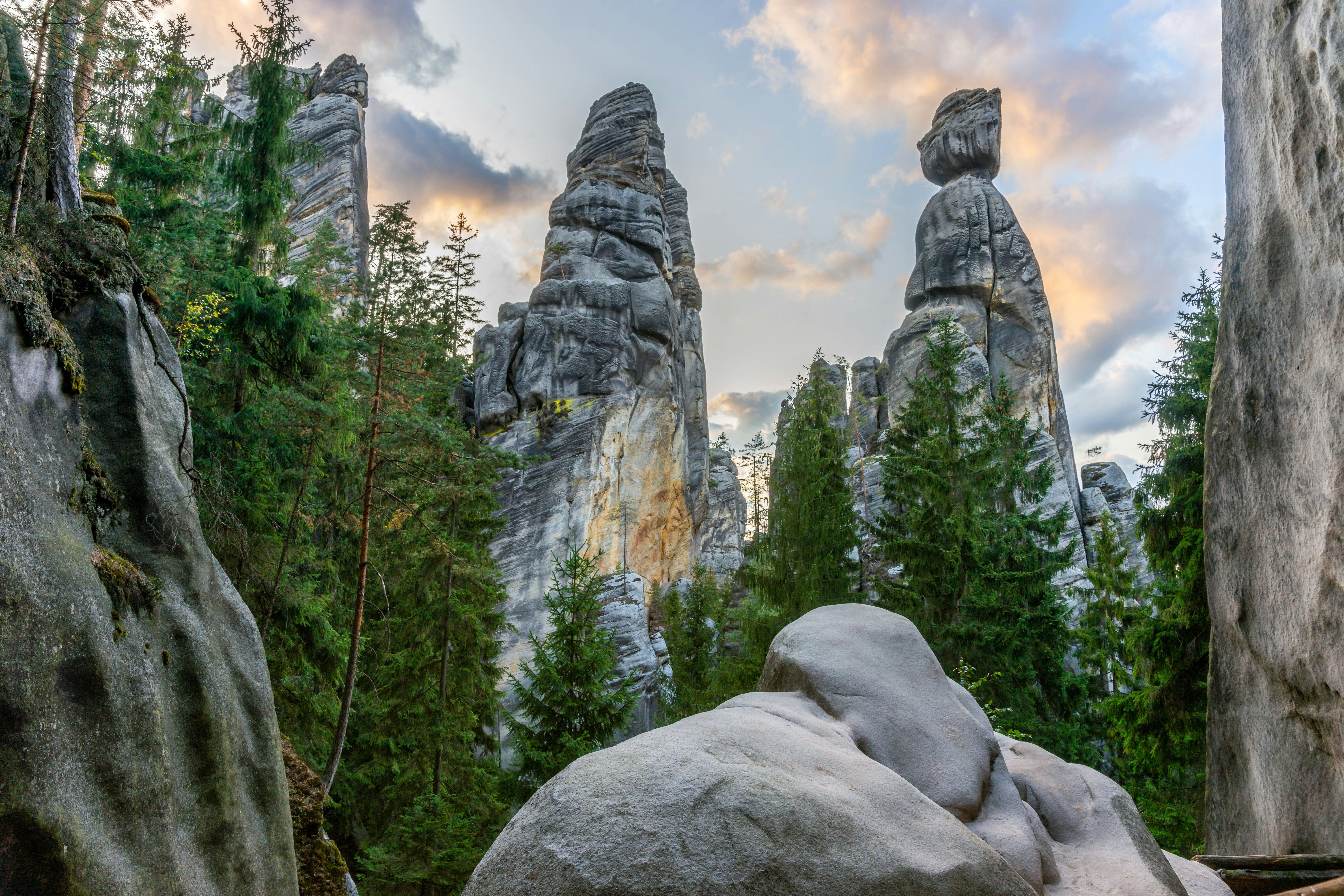 Monoliths of the Forest: Stone Spires Surrounded by Pine