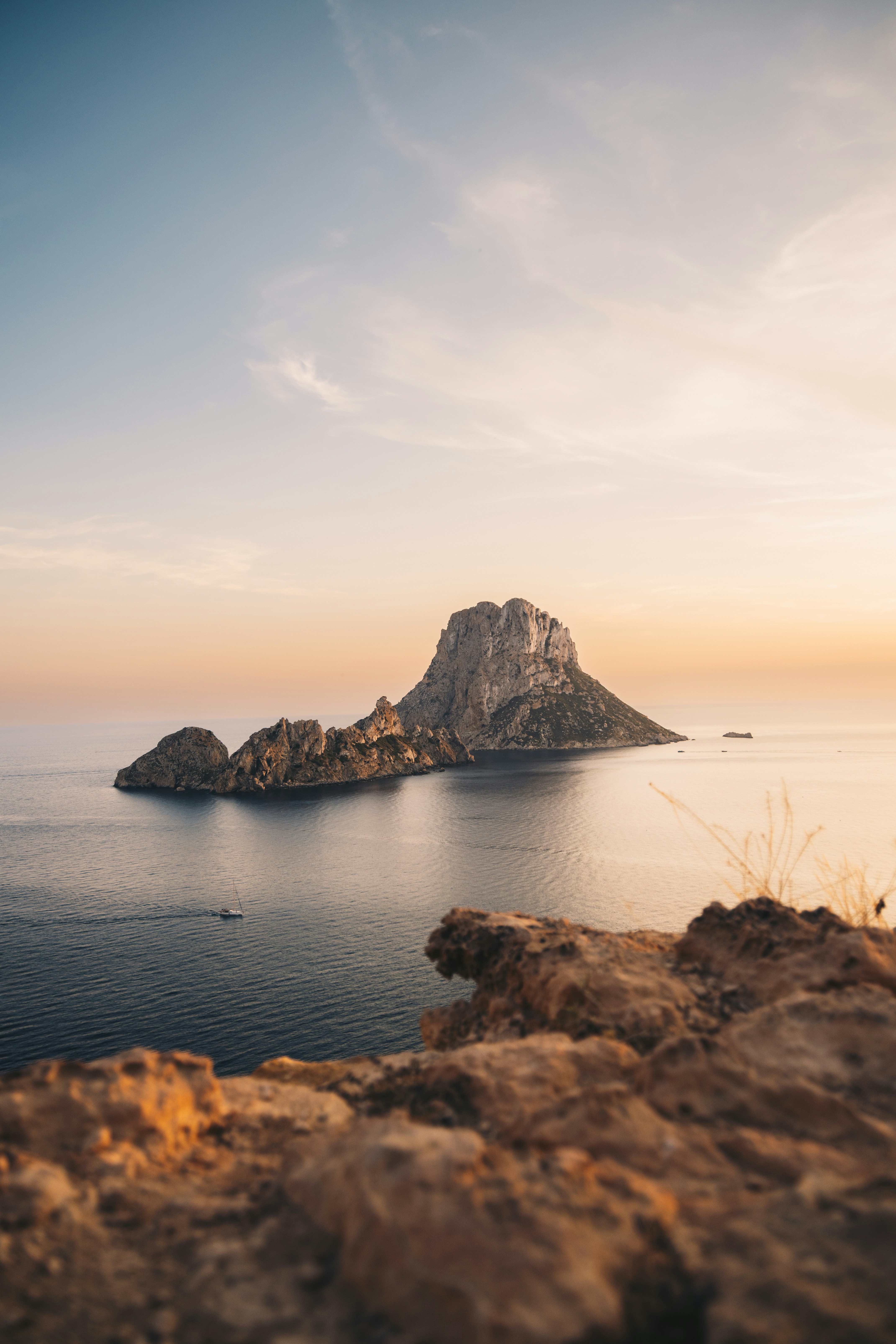 Isolated Peak at Dusk: An Island in Quiet Seas