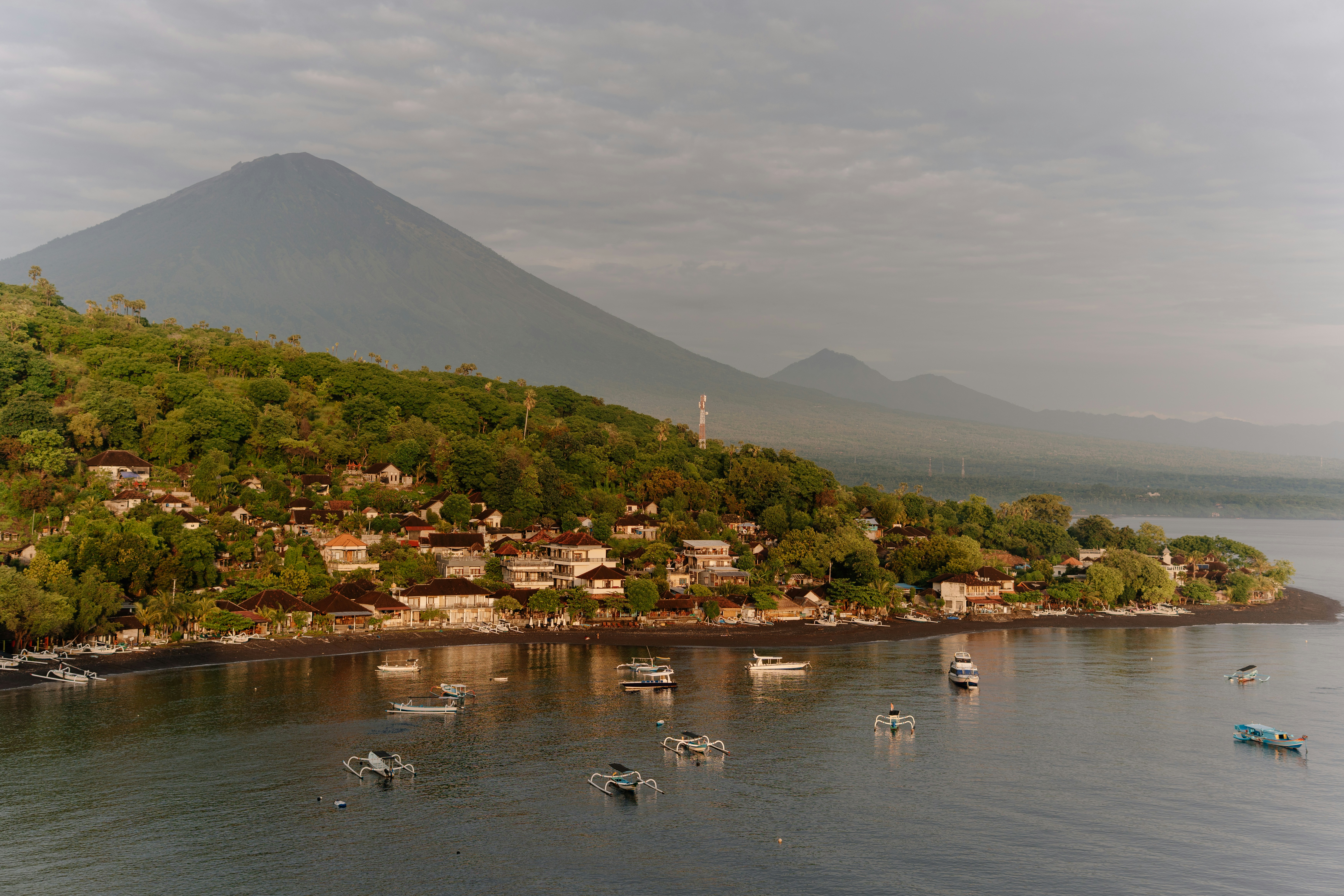 Lakeside Village at the Foot of a Quiet Volcano