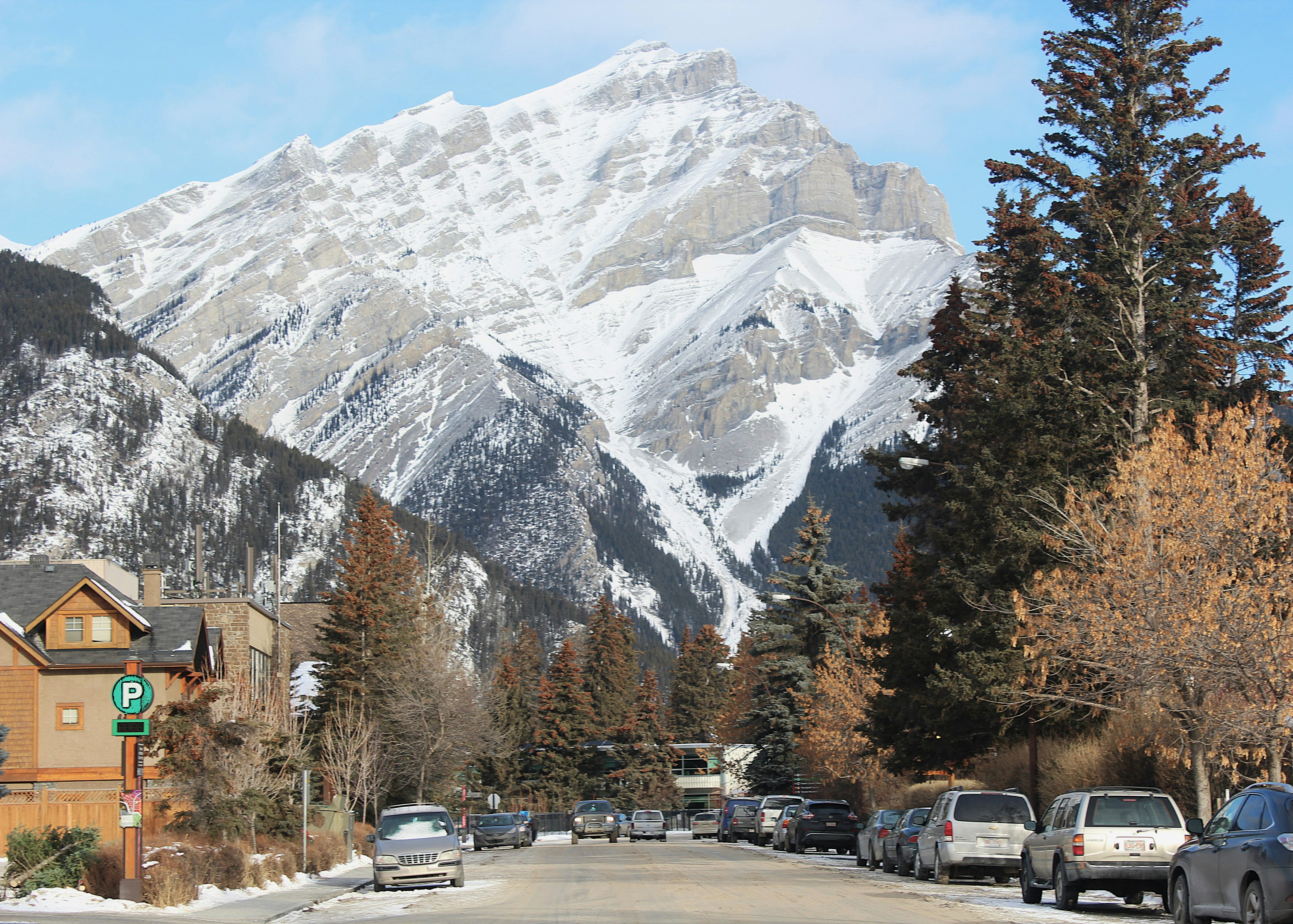 Snowy Peak Street: Alpine Mountains Framing a Quiet Village