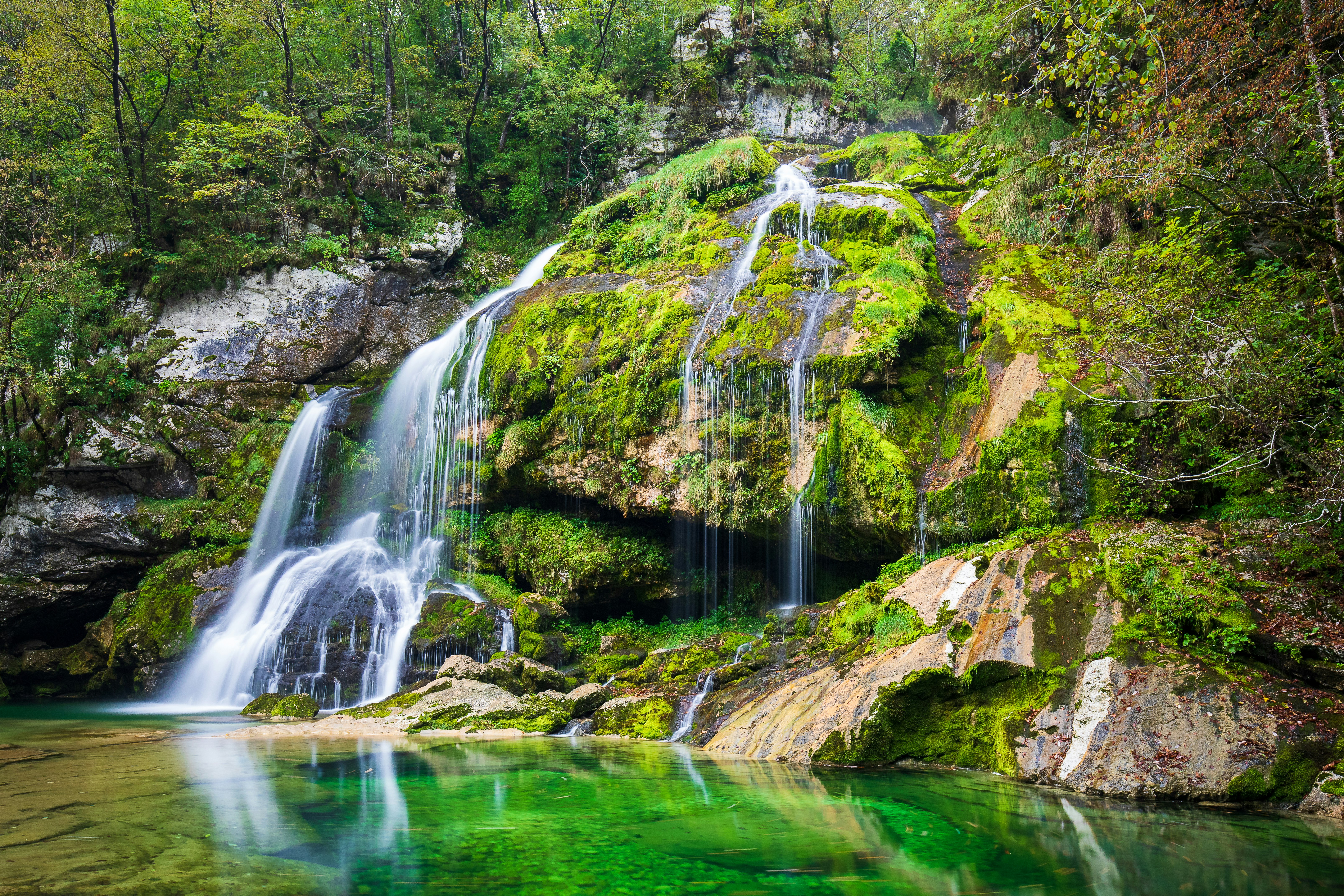 Moss-Cut Cascade: Emerald Pools Under a Green Veil