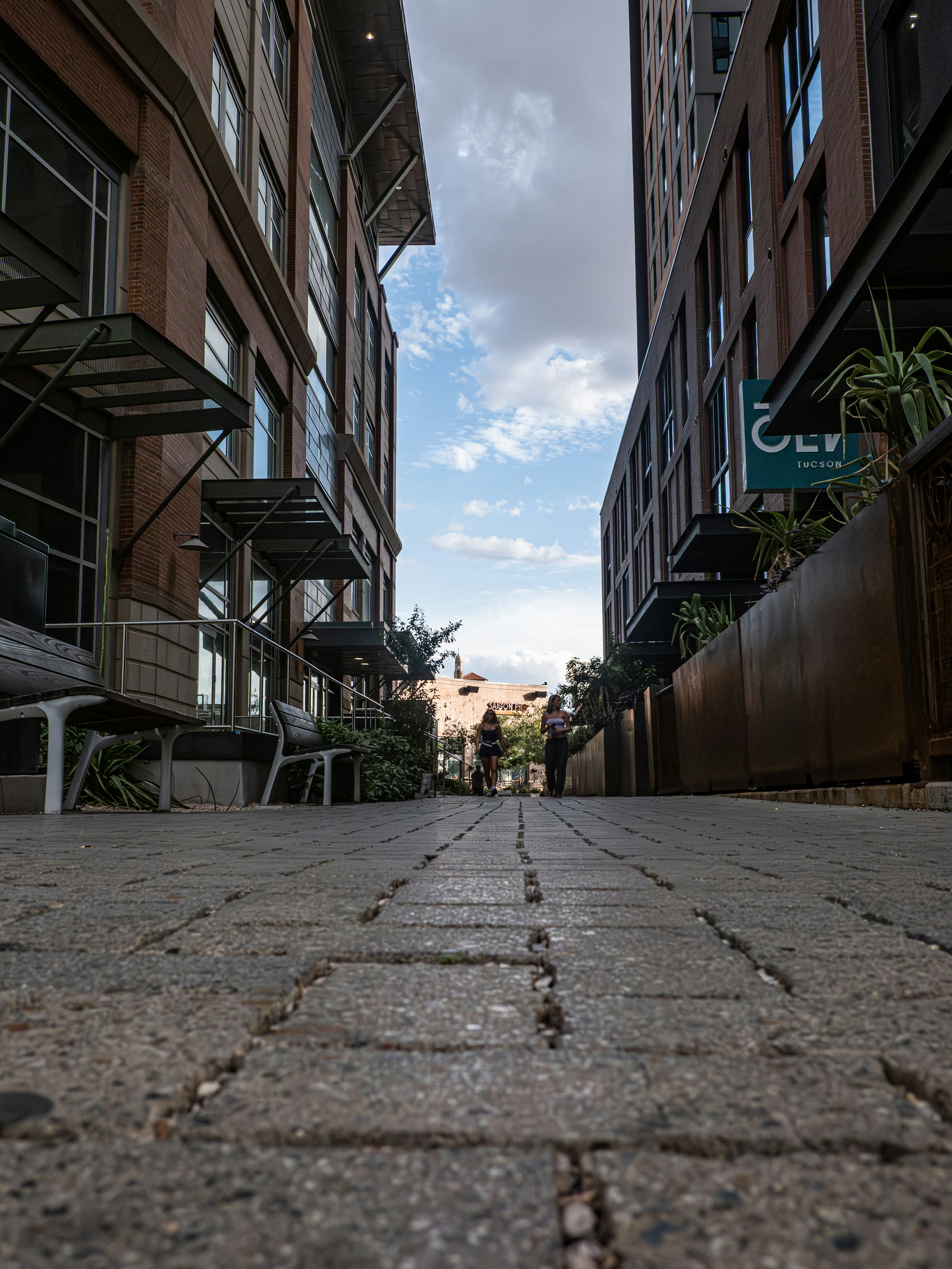 Urban Corridor: A Ground-Level Perspective Toward a Distant Pedestrian Silhouette