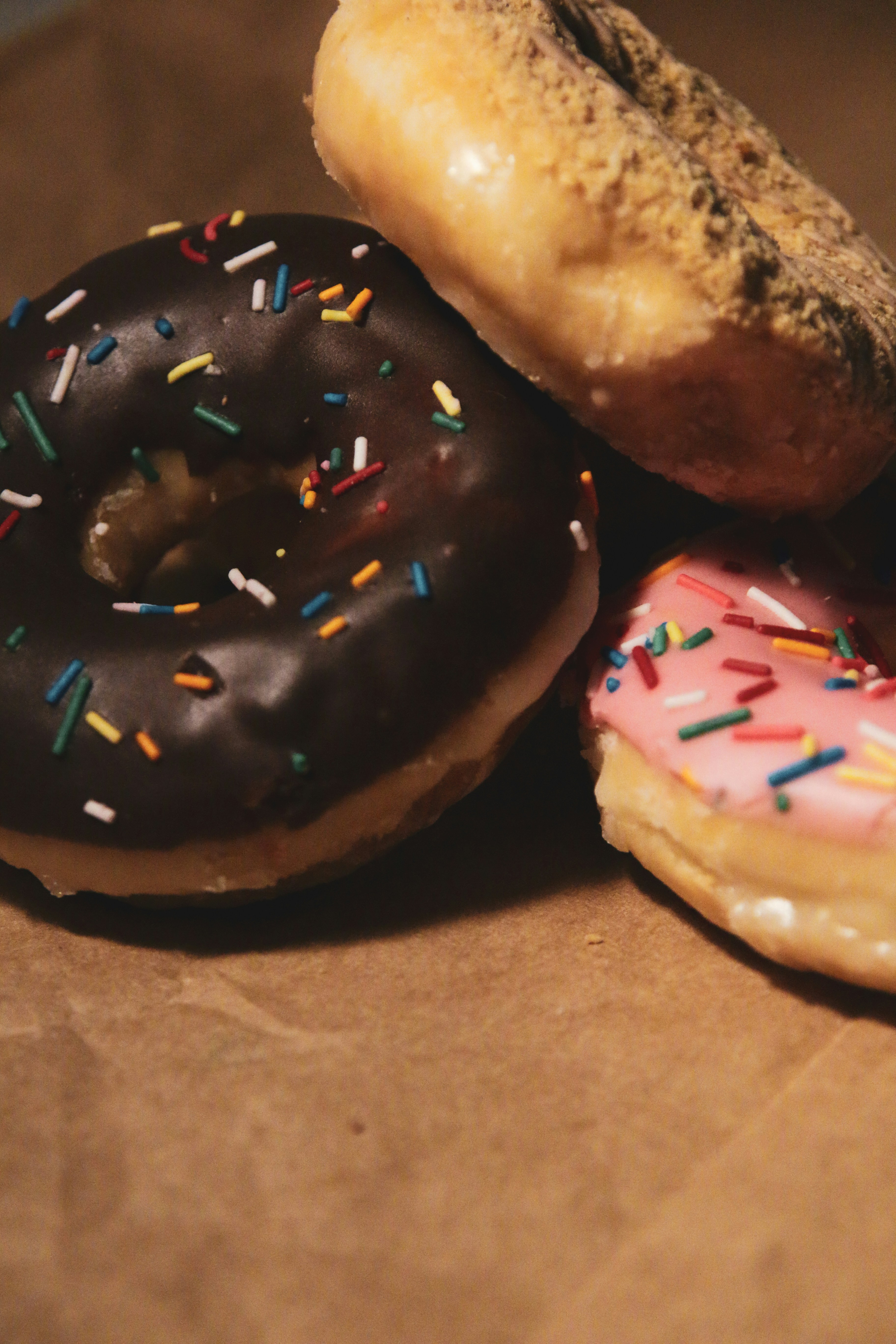 Chocolate-Dusted Donut Trio with Sprinkles