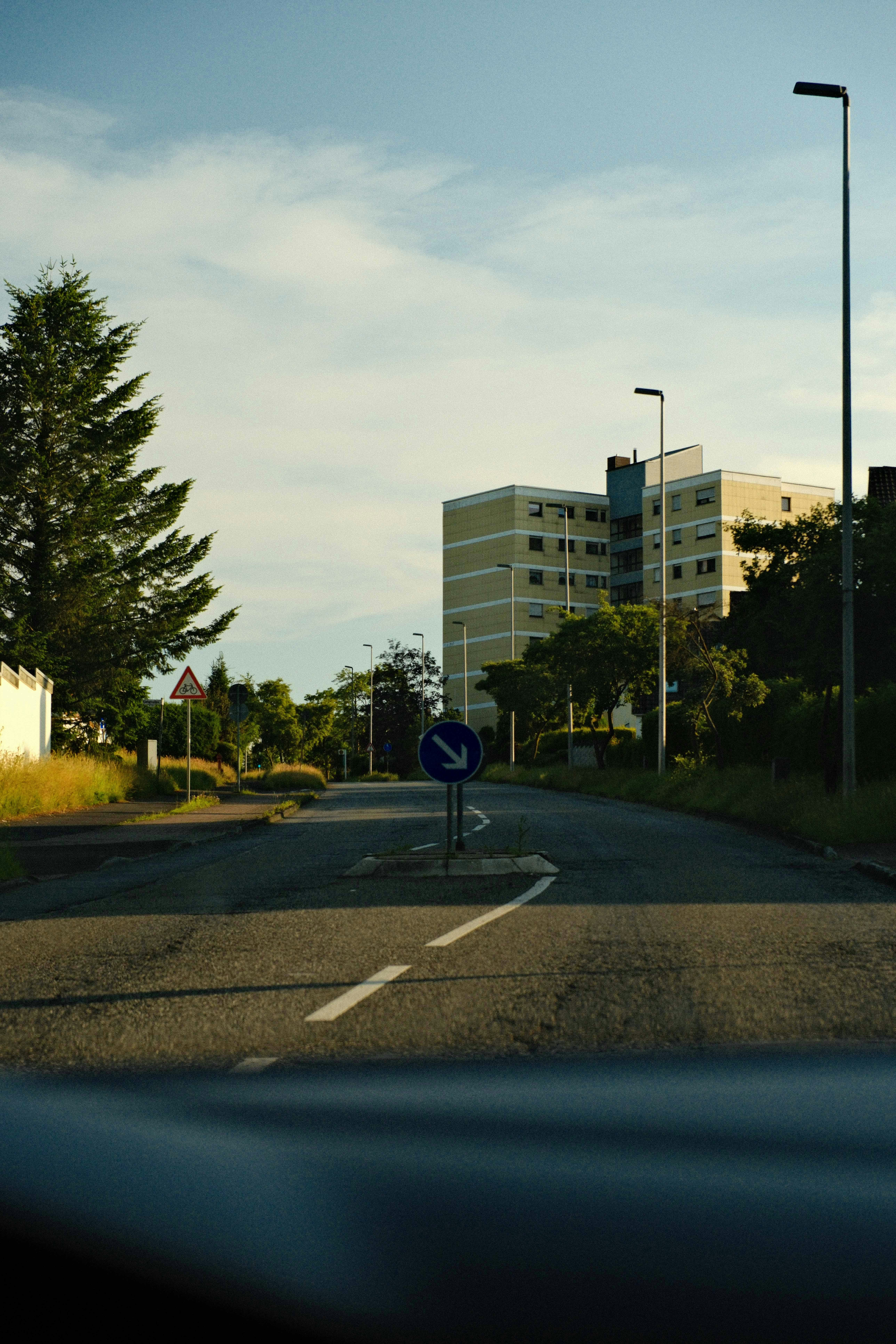 Urban Roundabout Surrounded by Sunset-Softened Facades