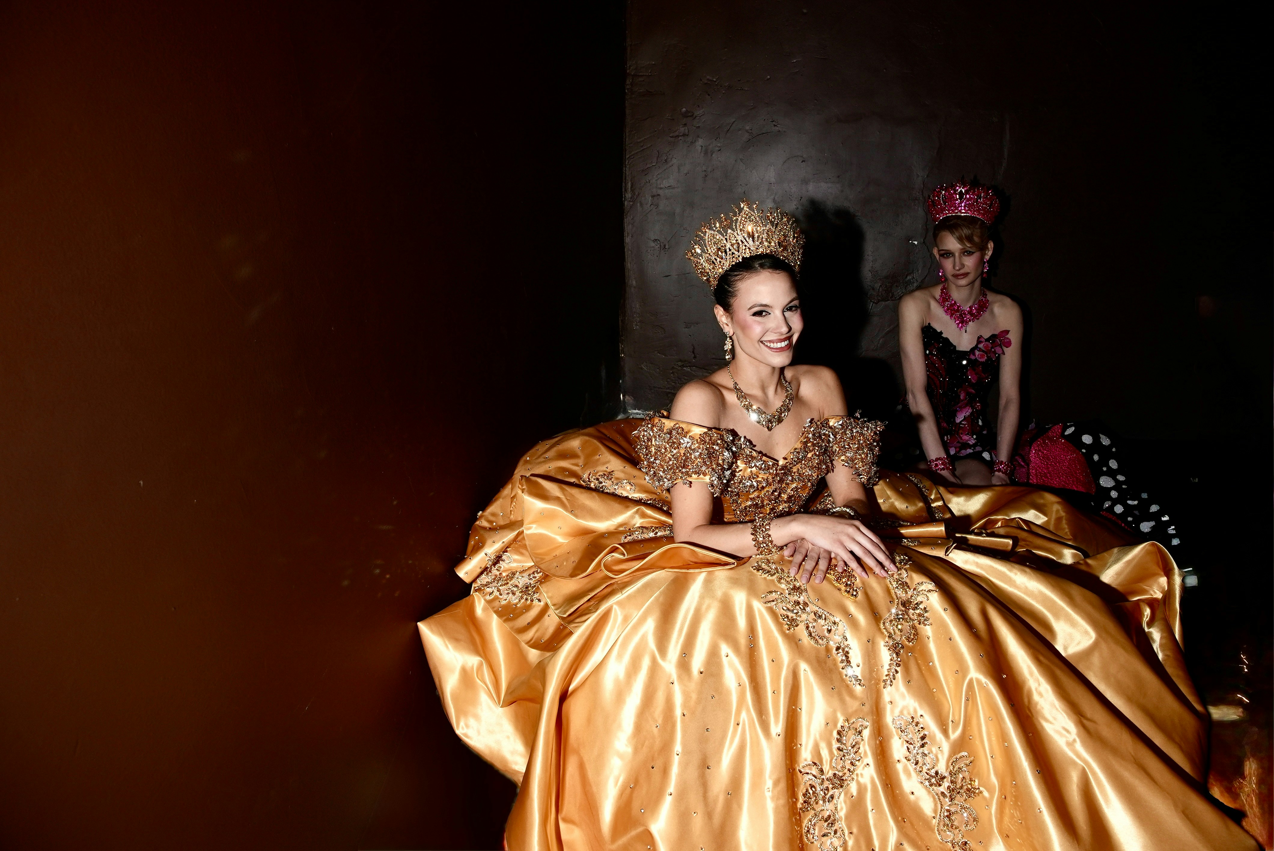 Empire Gown Moment: Regal Portrait in Golden Silk