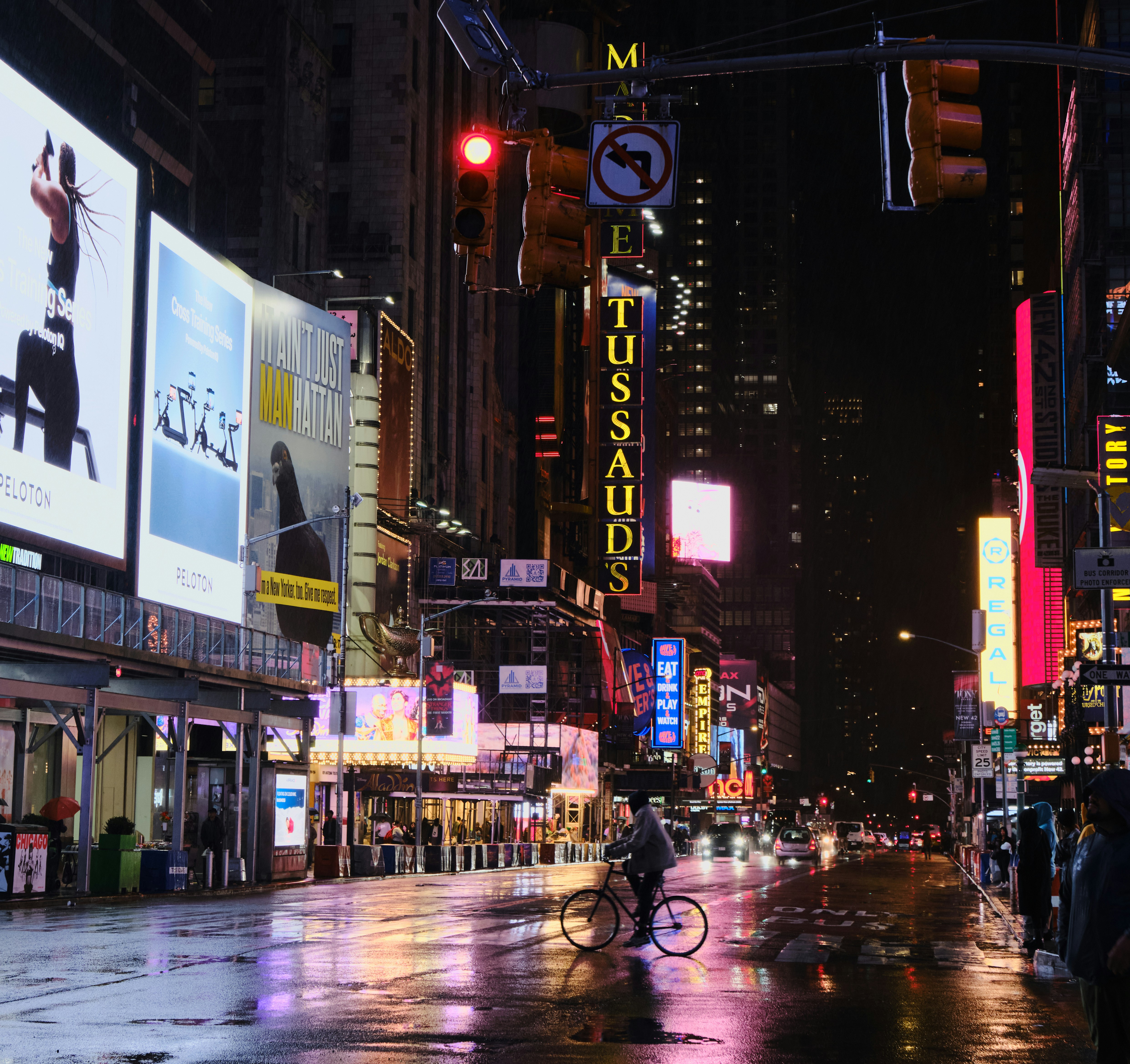 Neon Rain on Broadway: A Night Ride Through Shimmering Streets