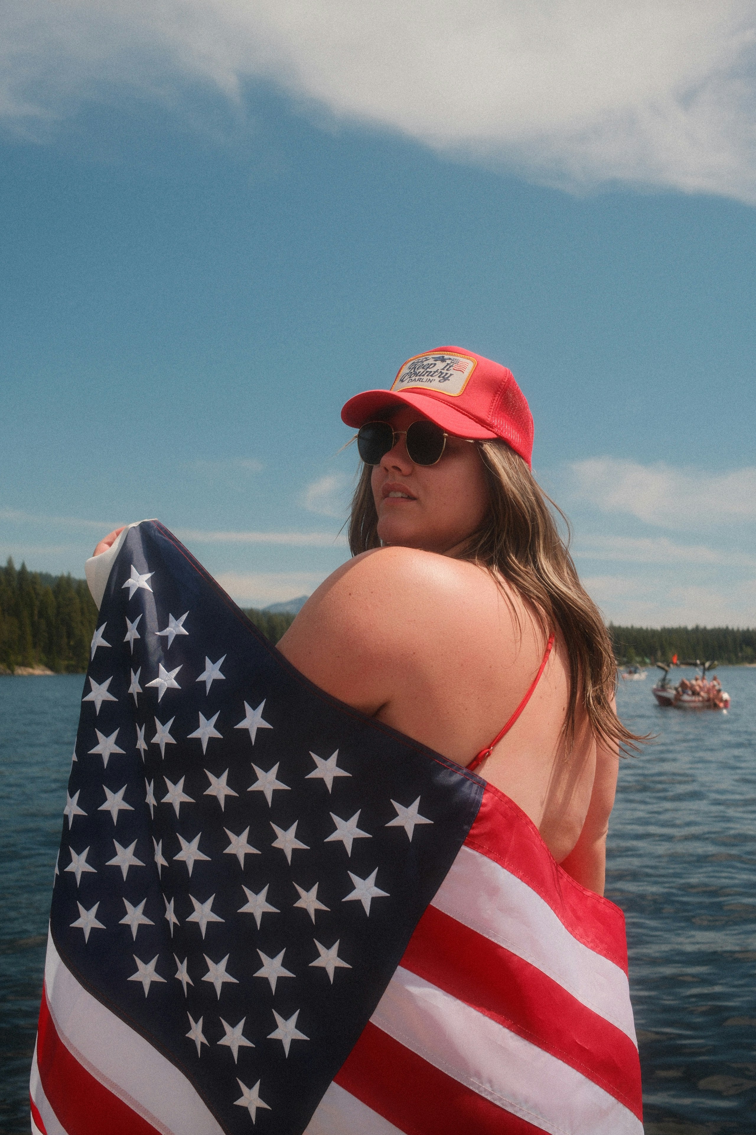Patriotic Portrait on a Sunlit Lake