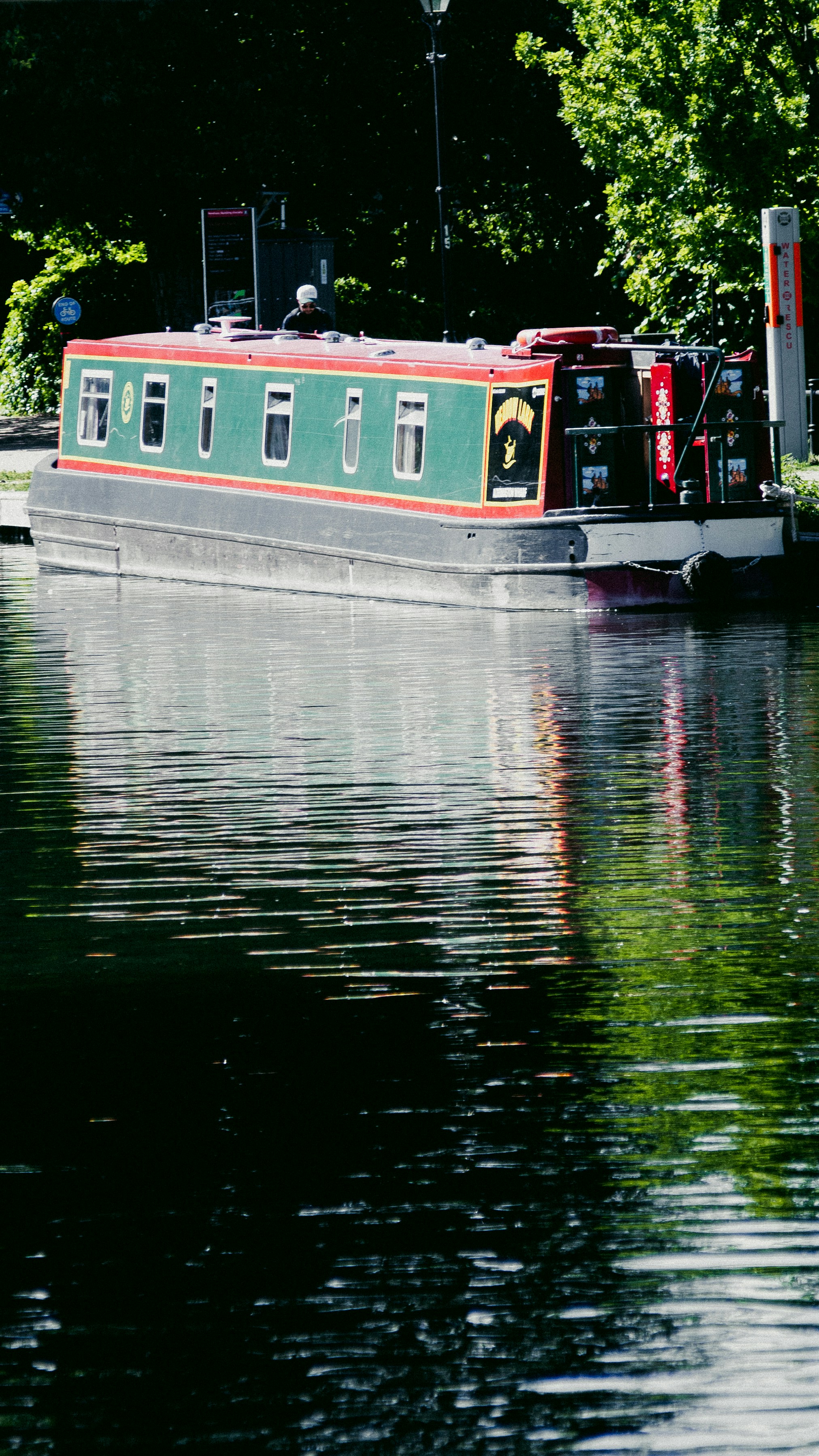 Green Canal Barge at Dappled Dusk