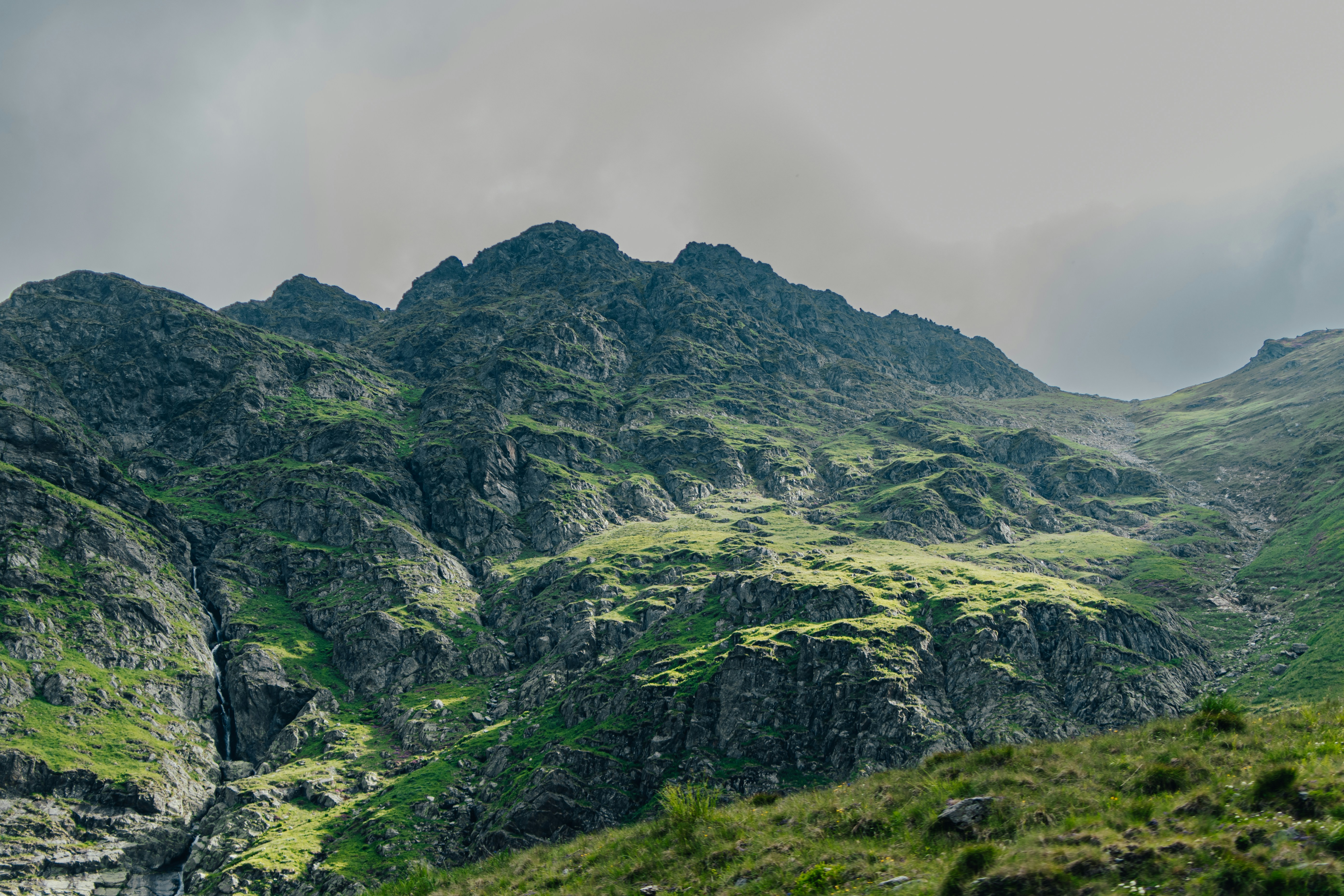Green-clad Peaks under a Moody Sky