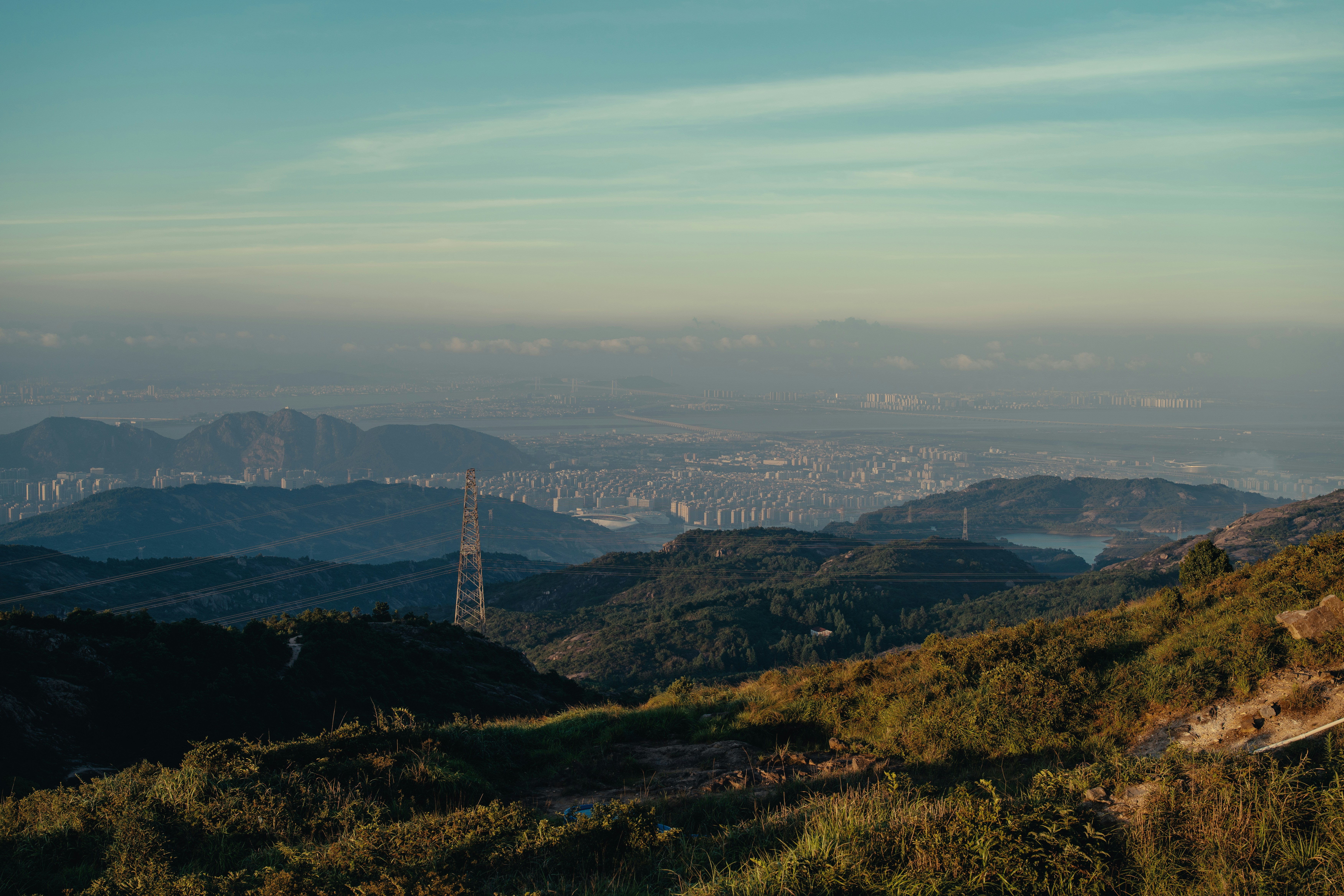 Hilltop Signal Tower Overlooking a Coastal City