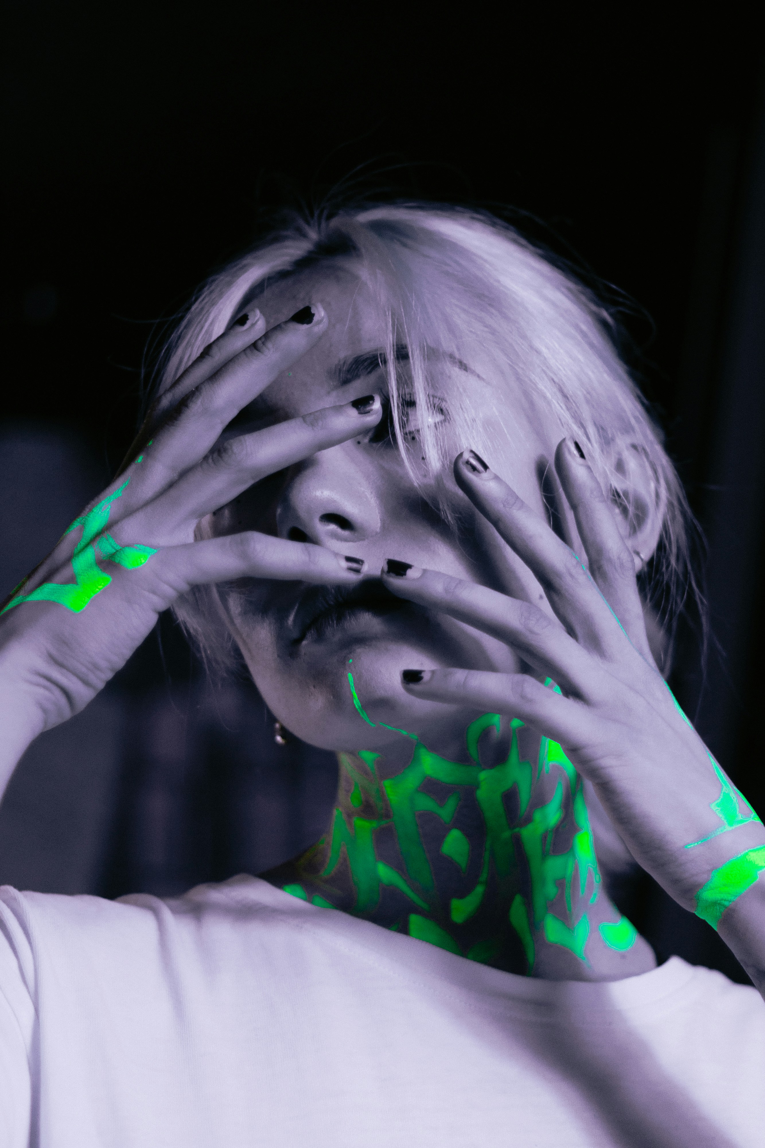 Neon Ink and Shadow: A Portrait of Neon-Hued Contours