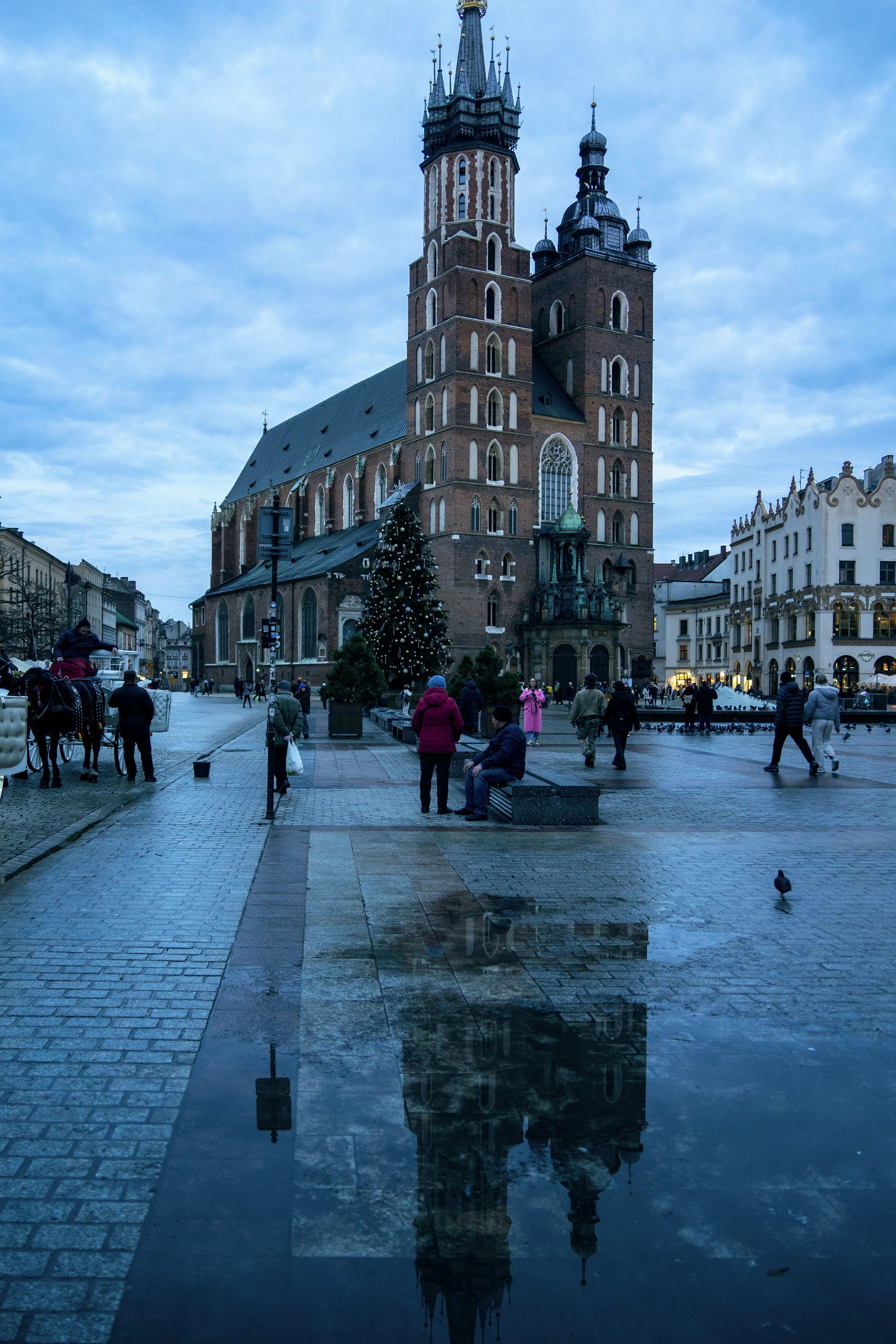 Midday Blue: A Gothic Plaza with Reflections in the Square