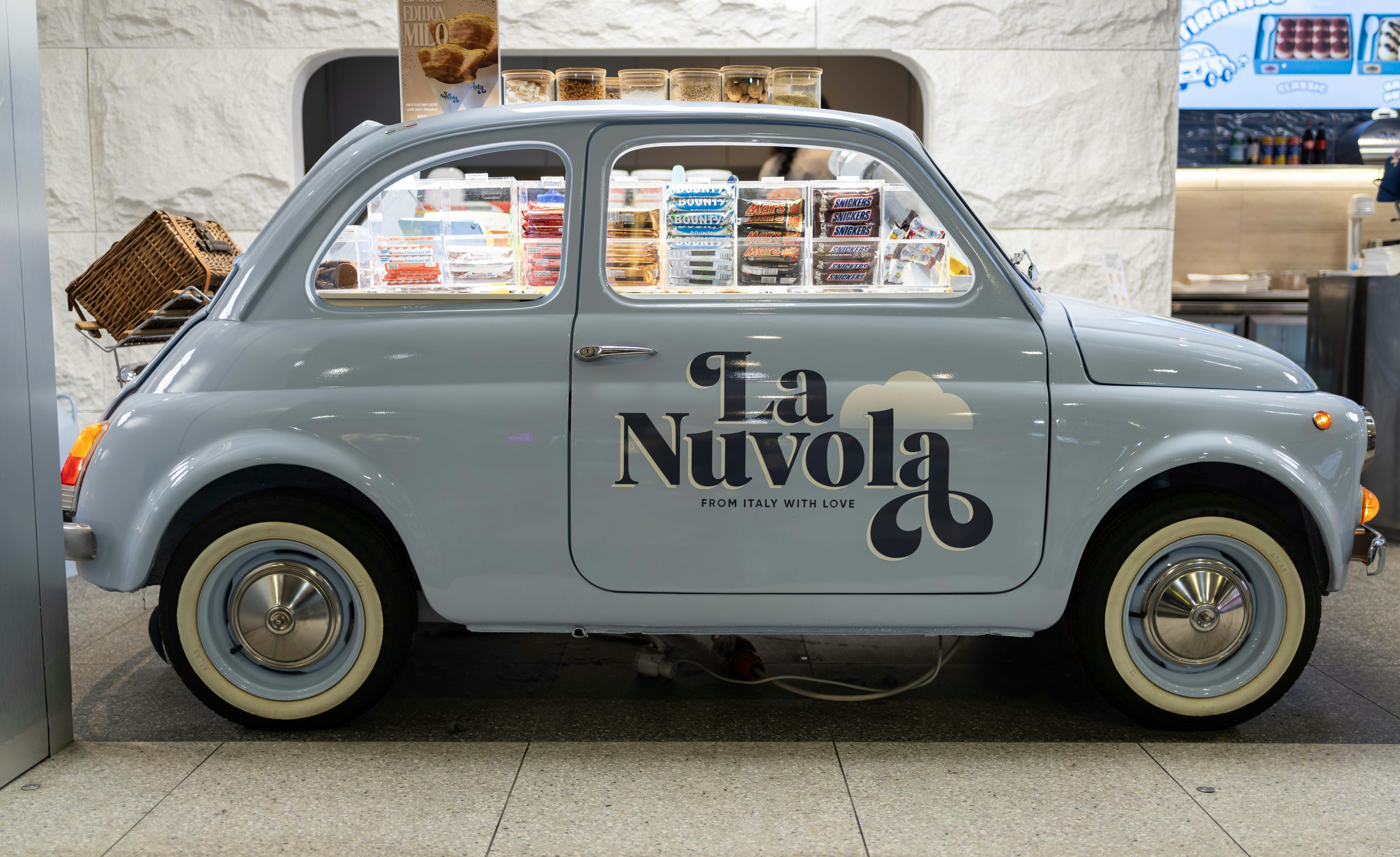 Pastel Fiat: A Classic Car Adrift in a Modern Display