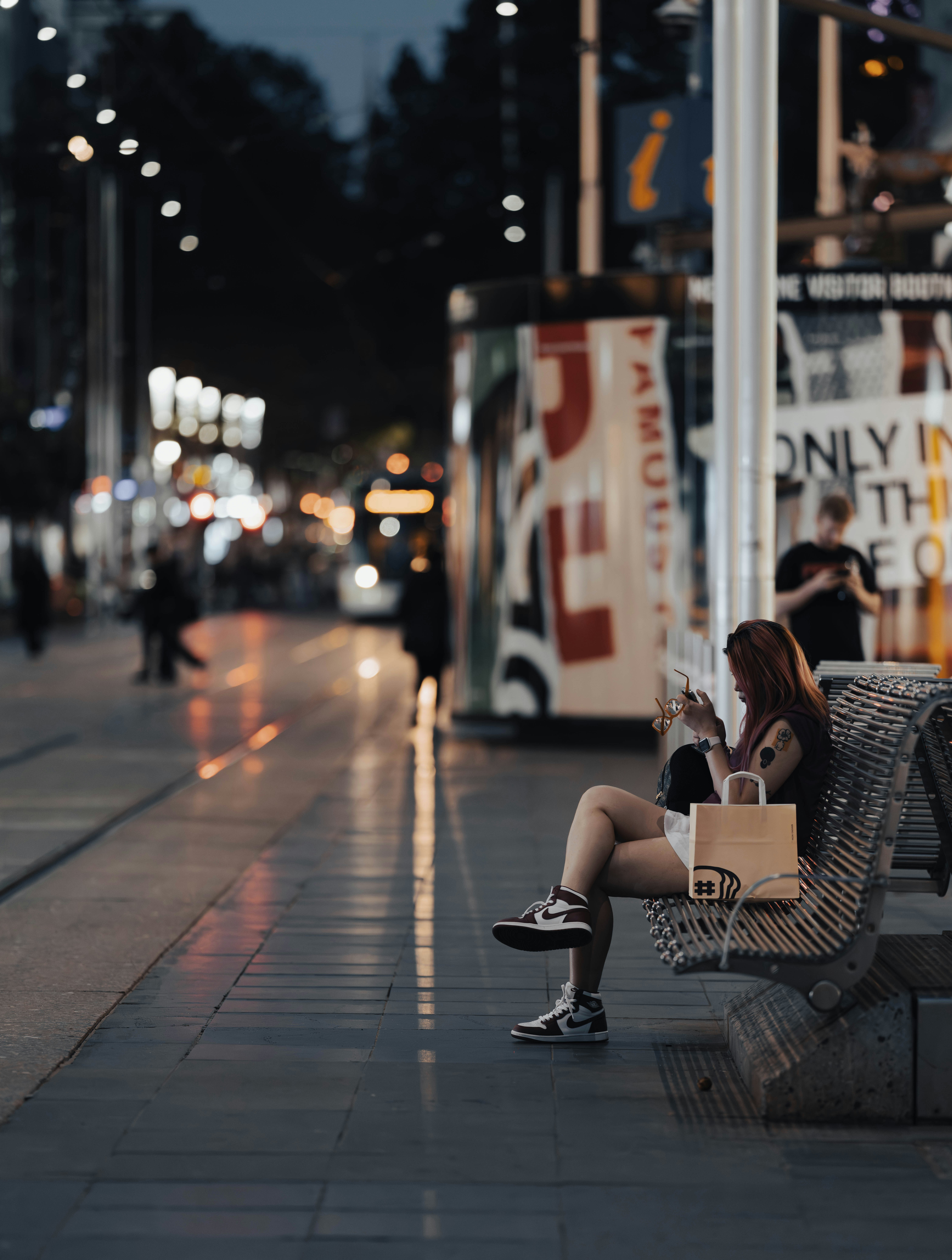 Night Bus Stop Reverie: A Quiet Moment on the City Bench