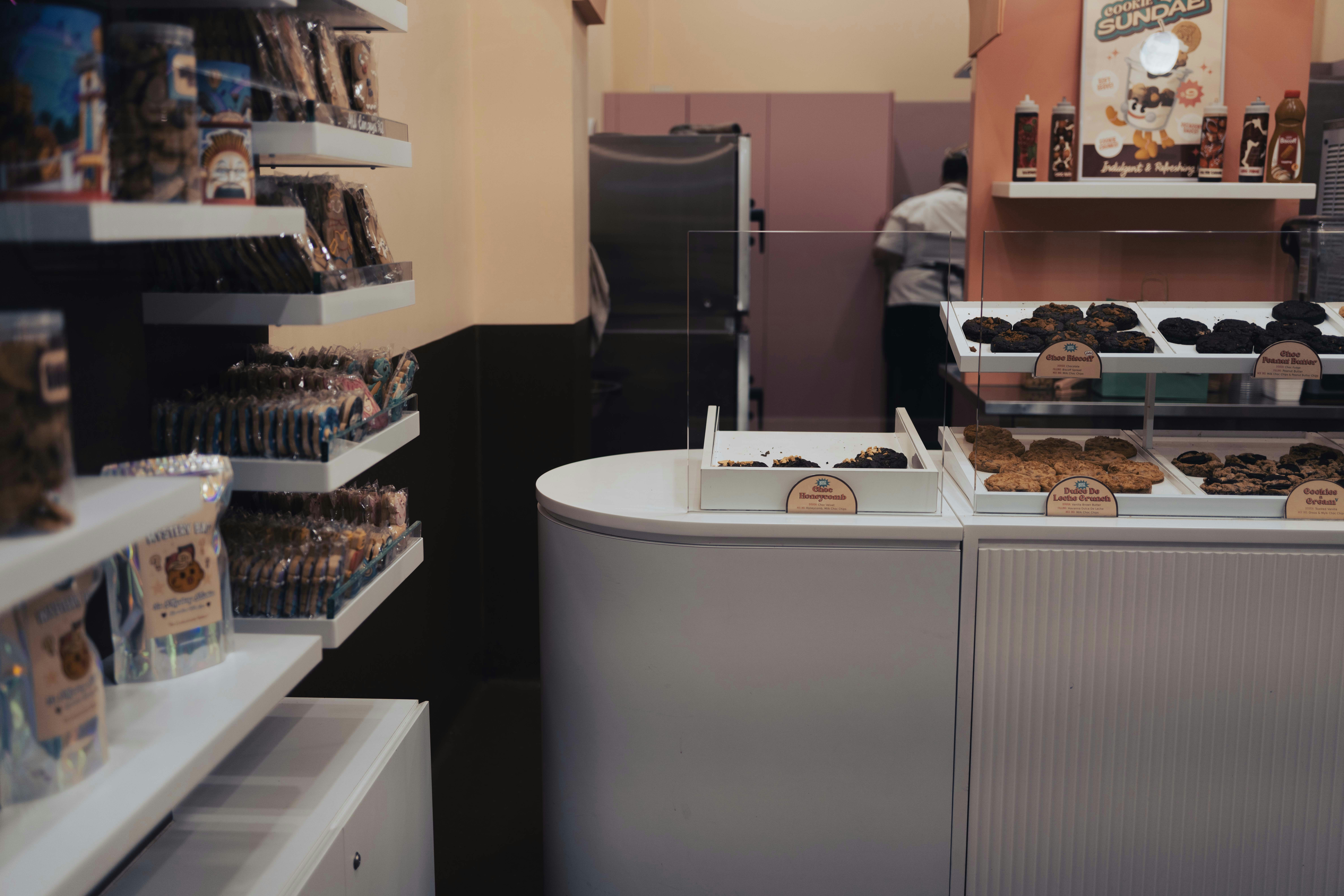 Display Case of Cookies and Snacks in a Modern Café Shop