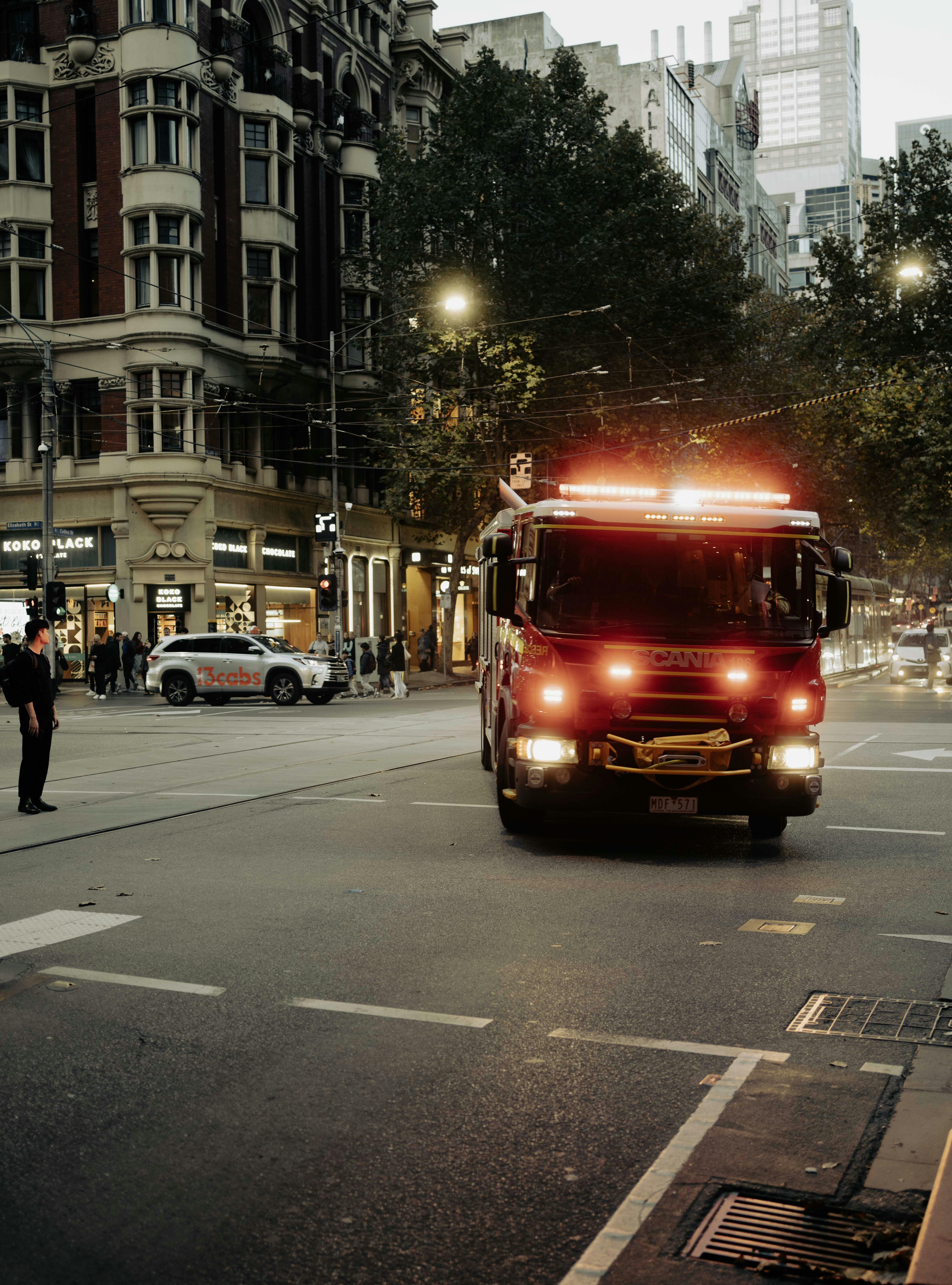 Emergency Lights on a City Street: Fire Rescue in the Night