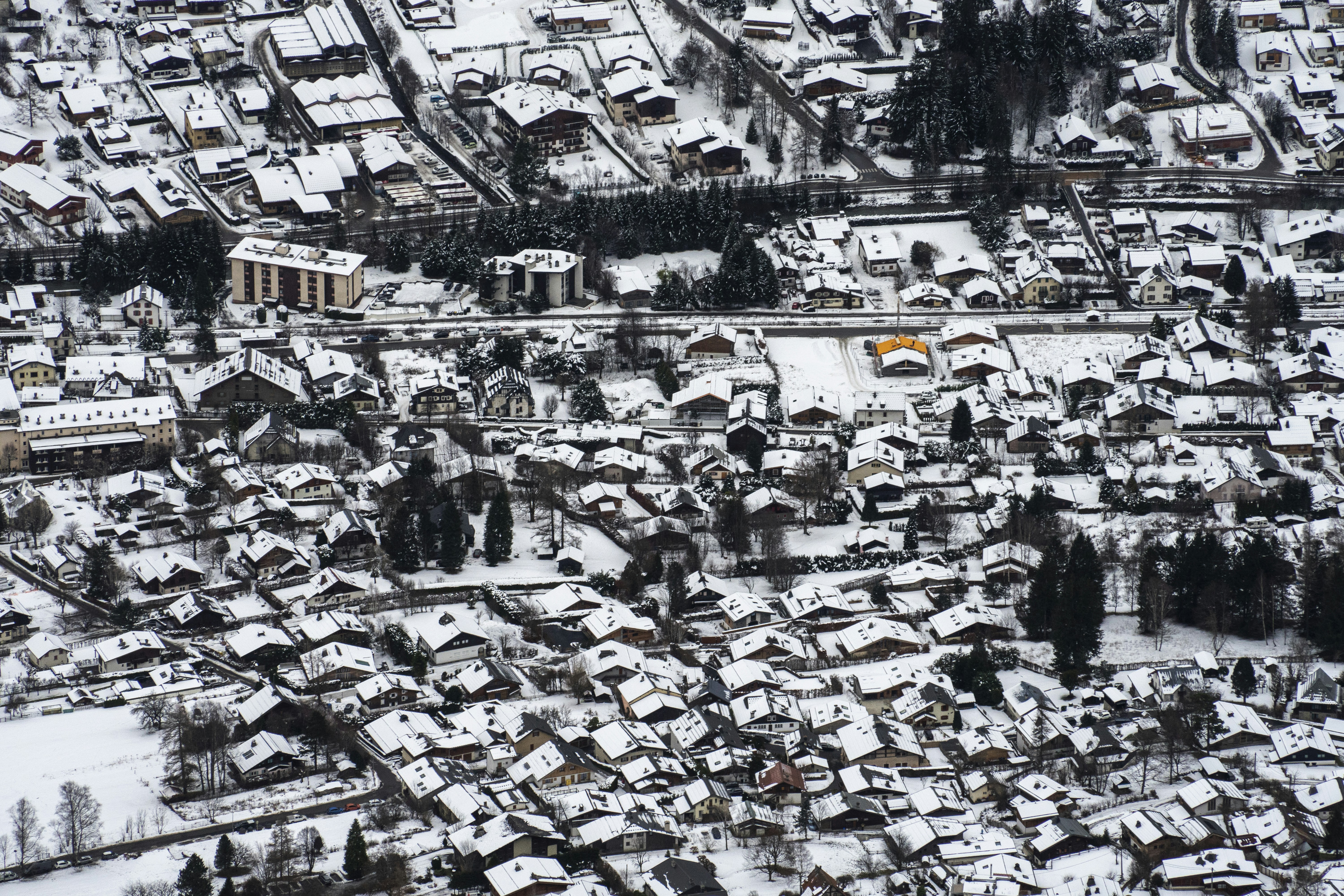 Snowbound Village Grid: Aerial Tapestry of Quiet Winter Noise
