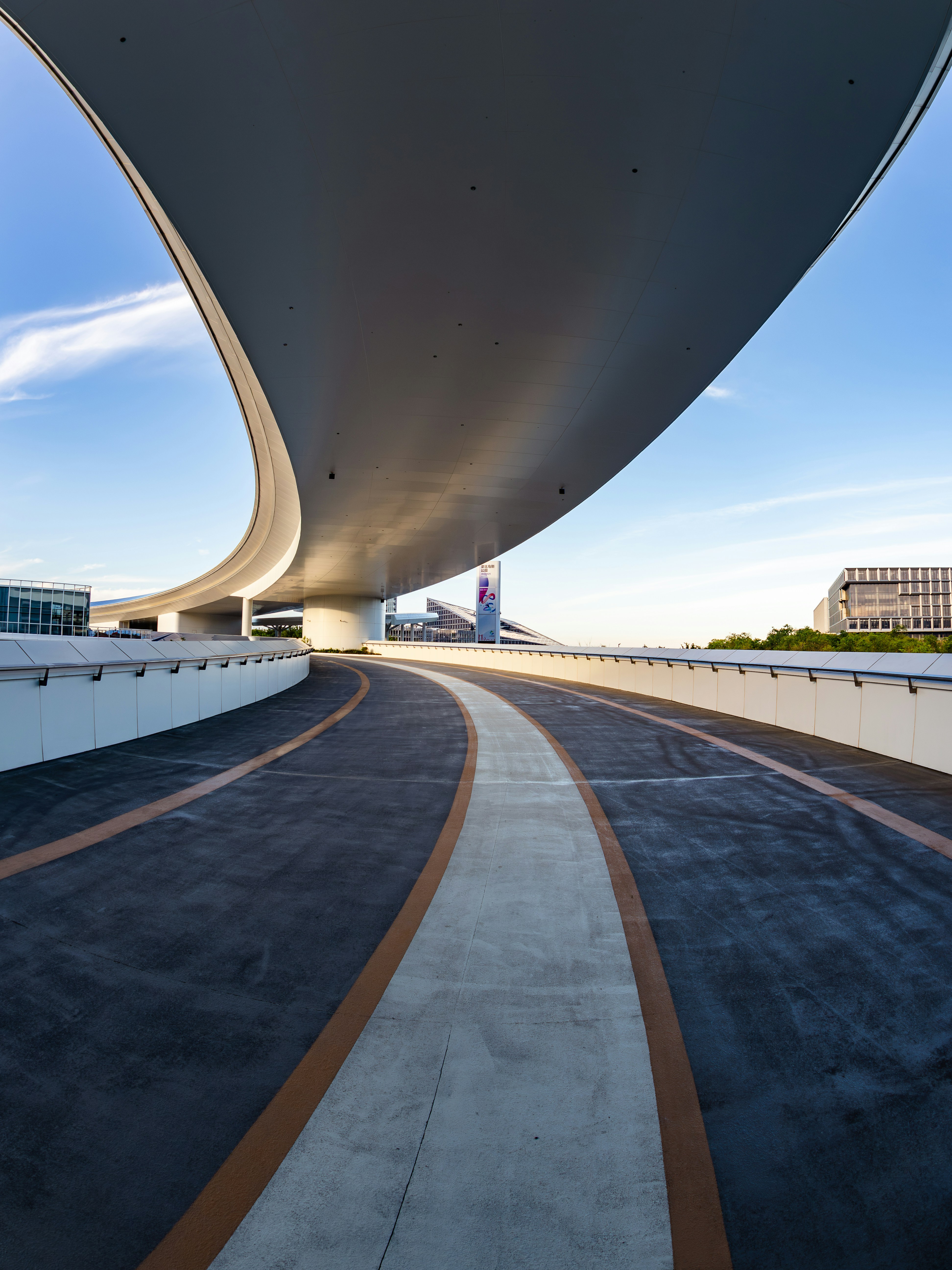 Curved Highway Under a Floating Overpass: A Vanishing Roadway