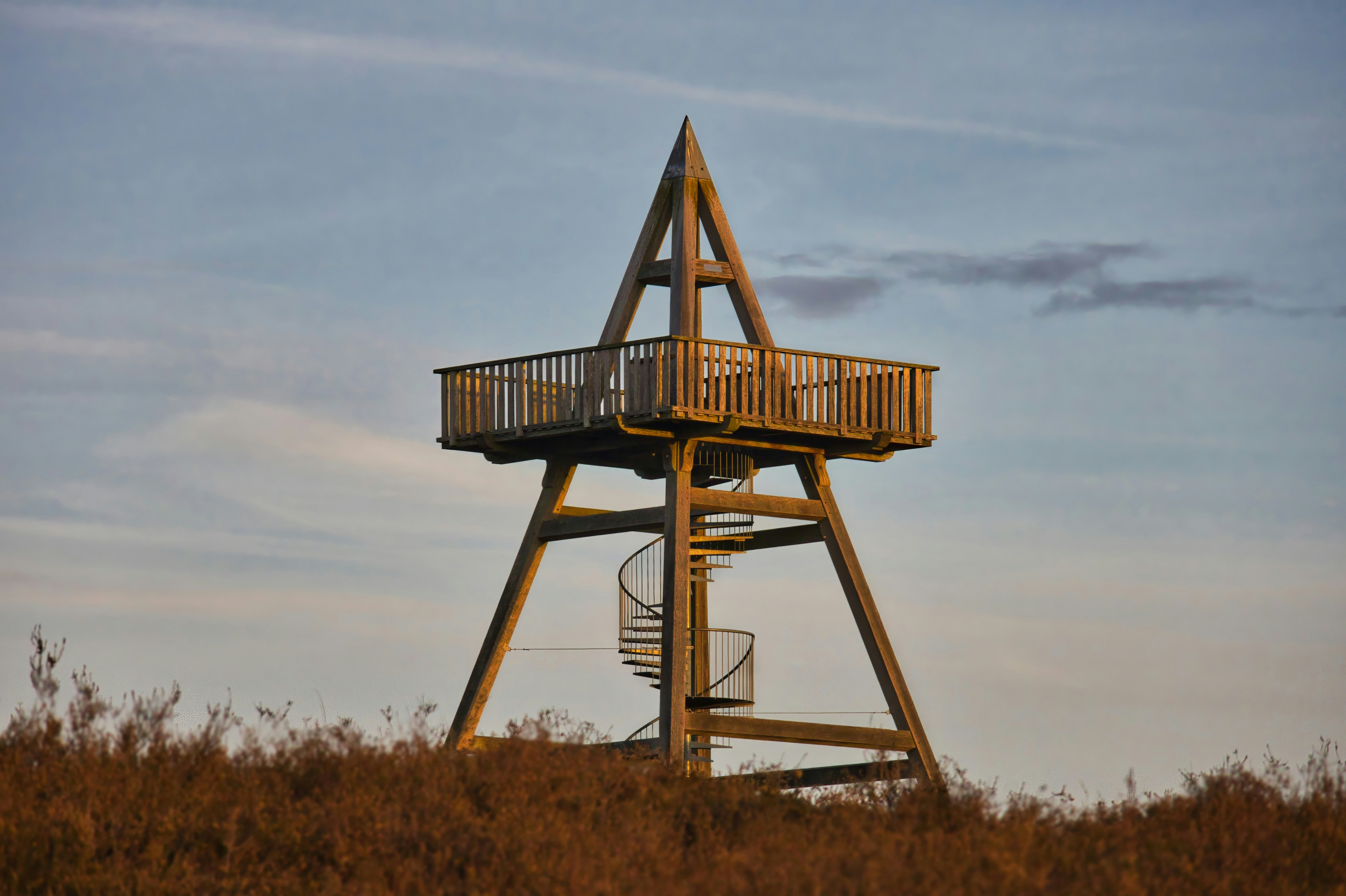 Sunlit Watchtower Rising Above Autumn Brush