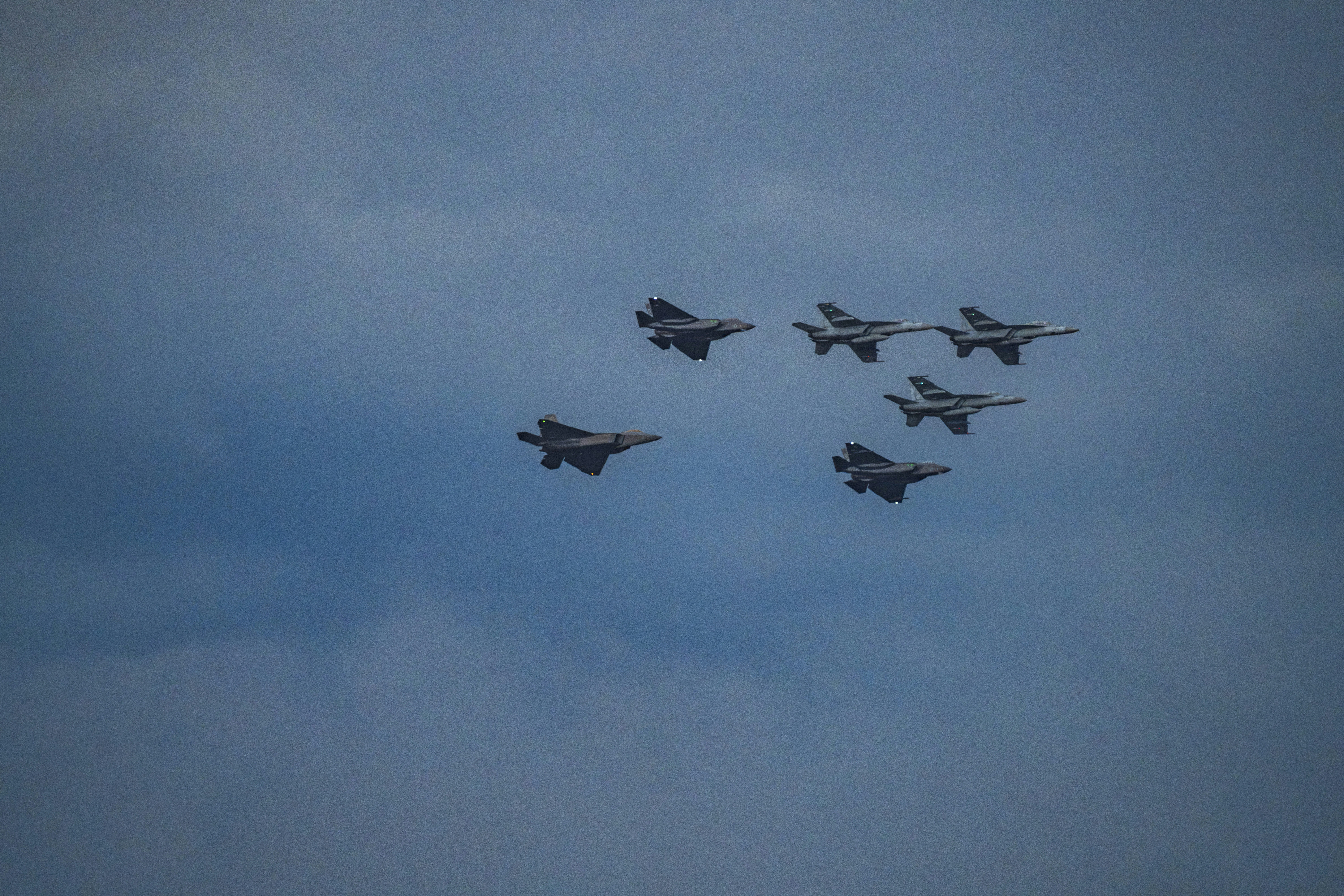 Five Jet Formation Above Quiet Navy Sky