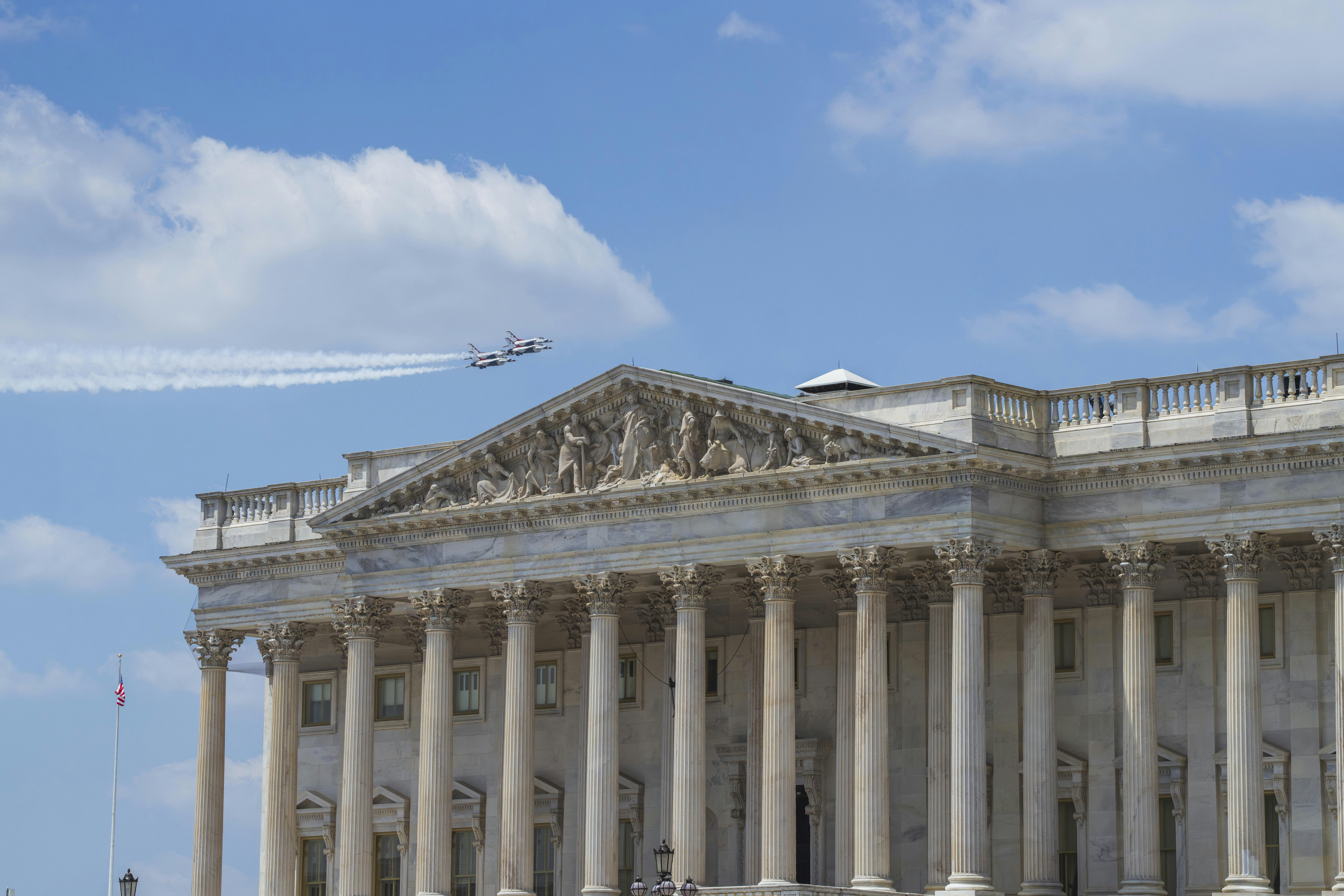 Winged Flight over the Neoclassical Facade