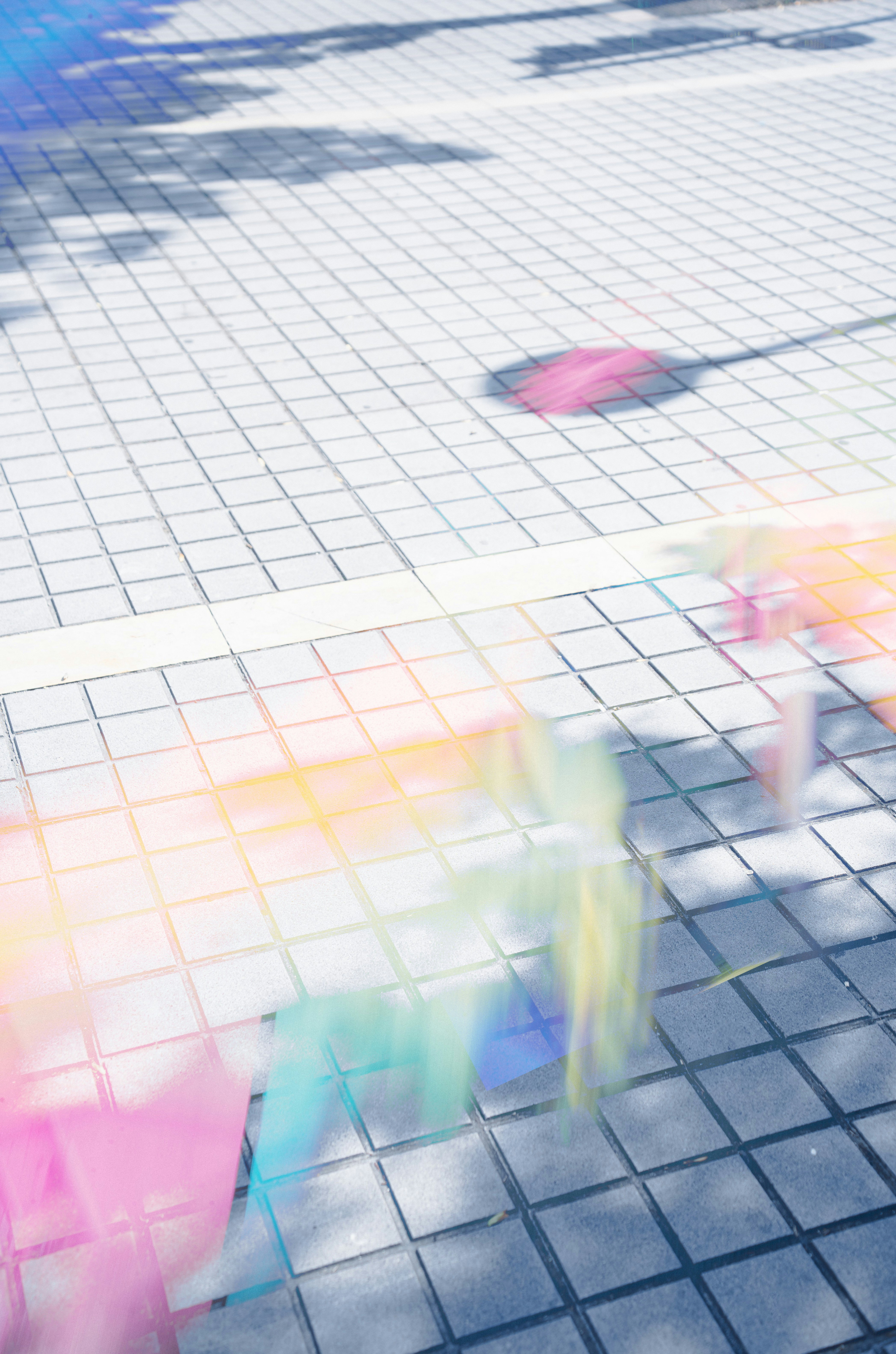 Soft Prism Over Tiles: Morning Light on a Gradient Path