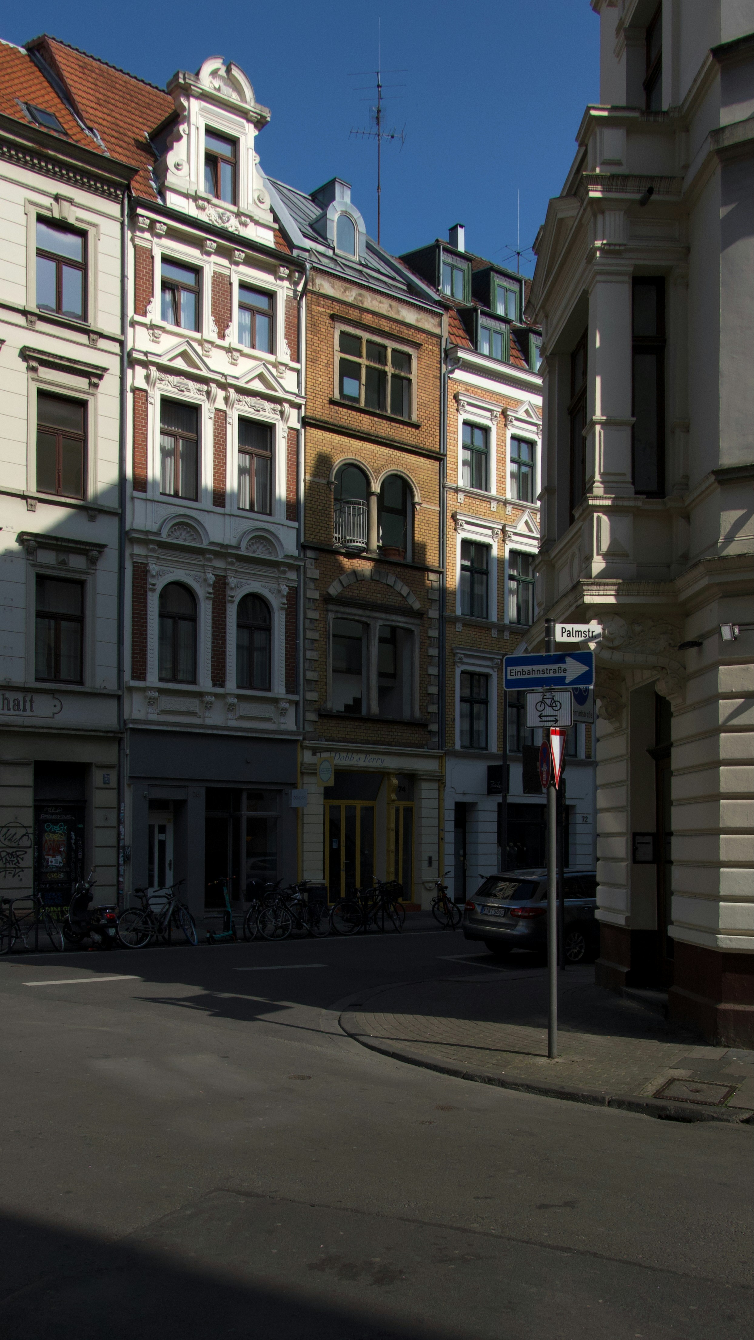 Sunlit Facades on a Quiet City Street
