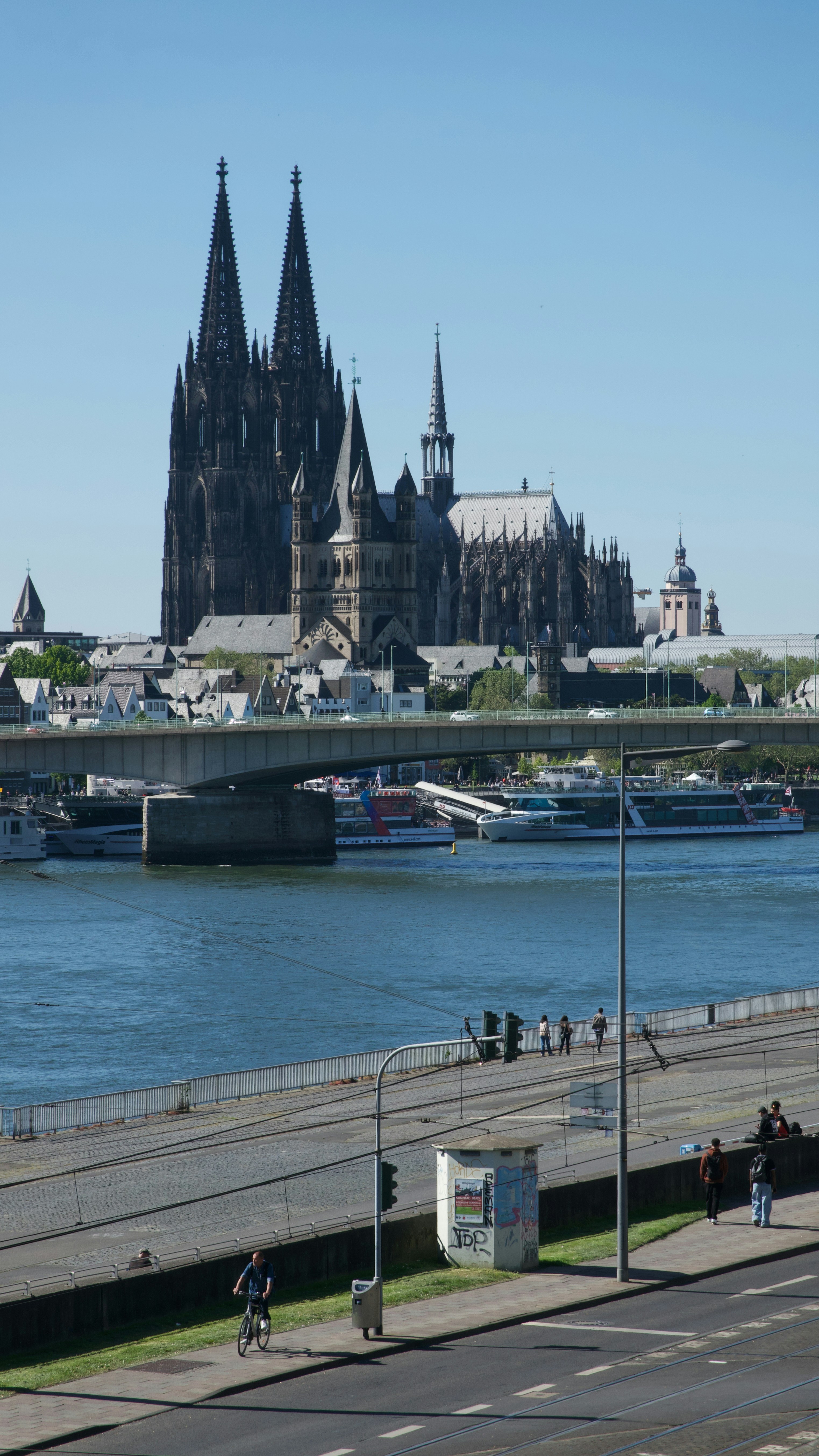 Gothic silhouette over the Rhine: a cathedral skyline from the riverbank