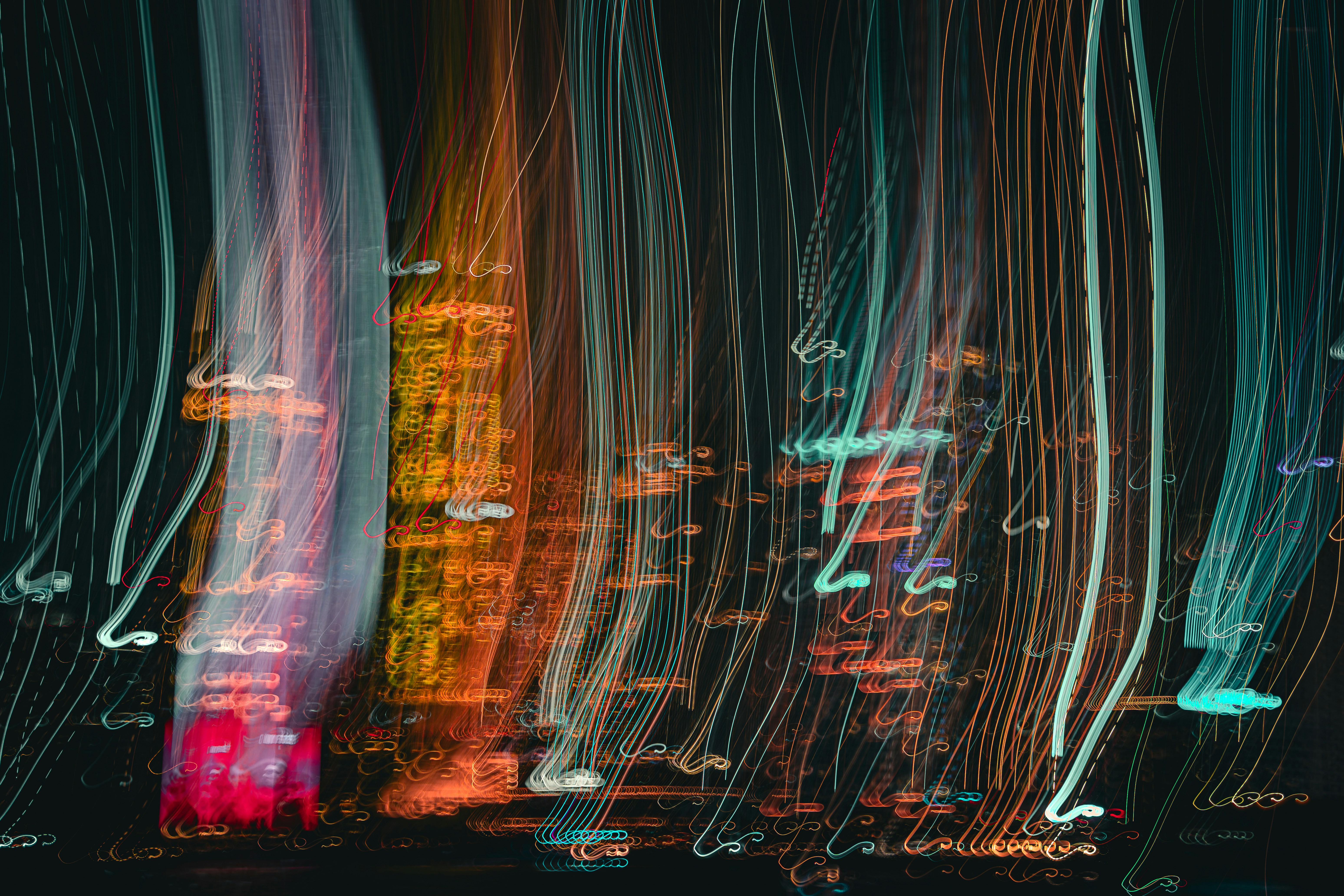 Neon Ribbonscape: City Lights in Motion