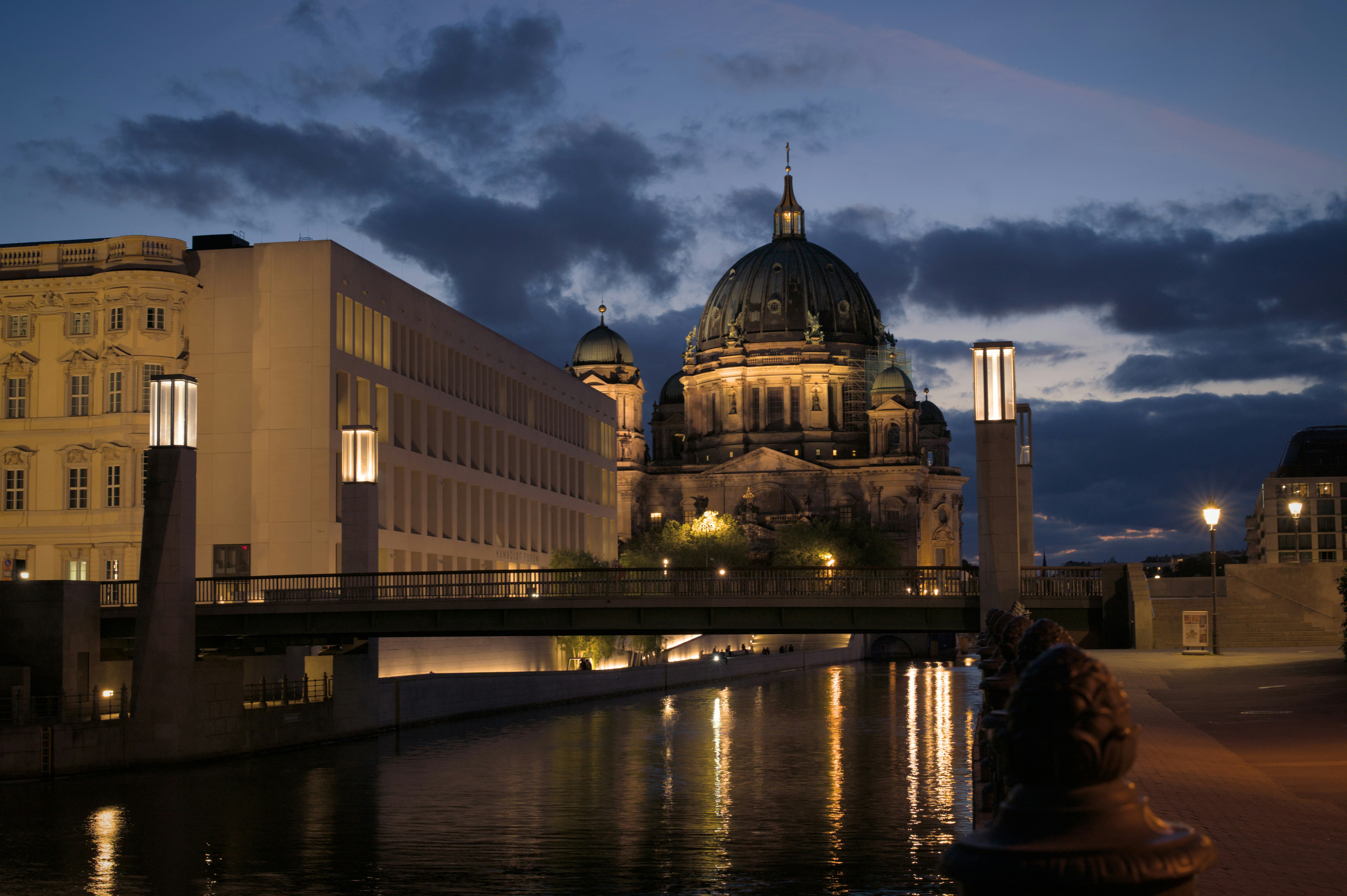 Domed Cathedral at Dusk: Light on the Spire