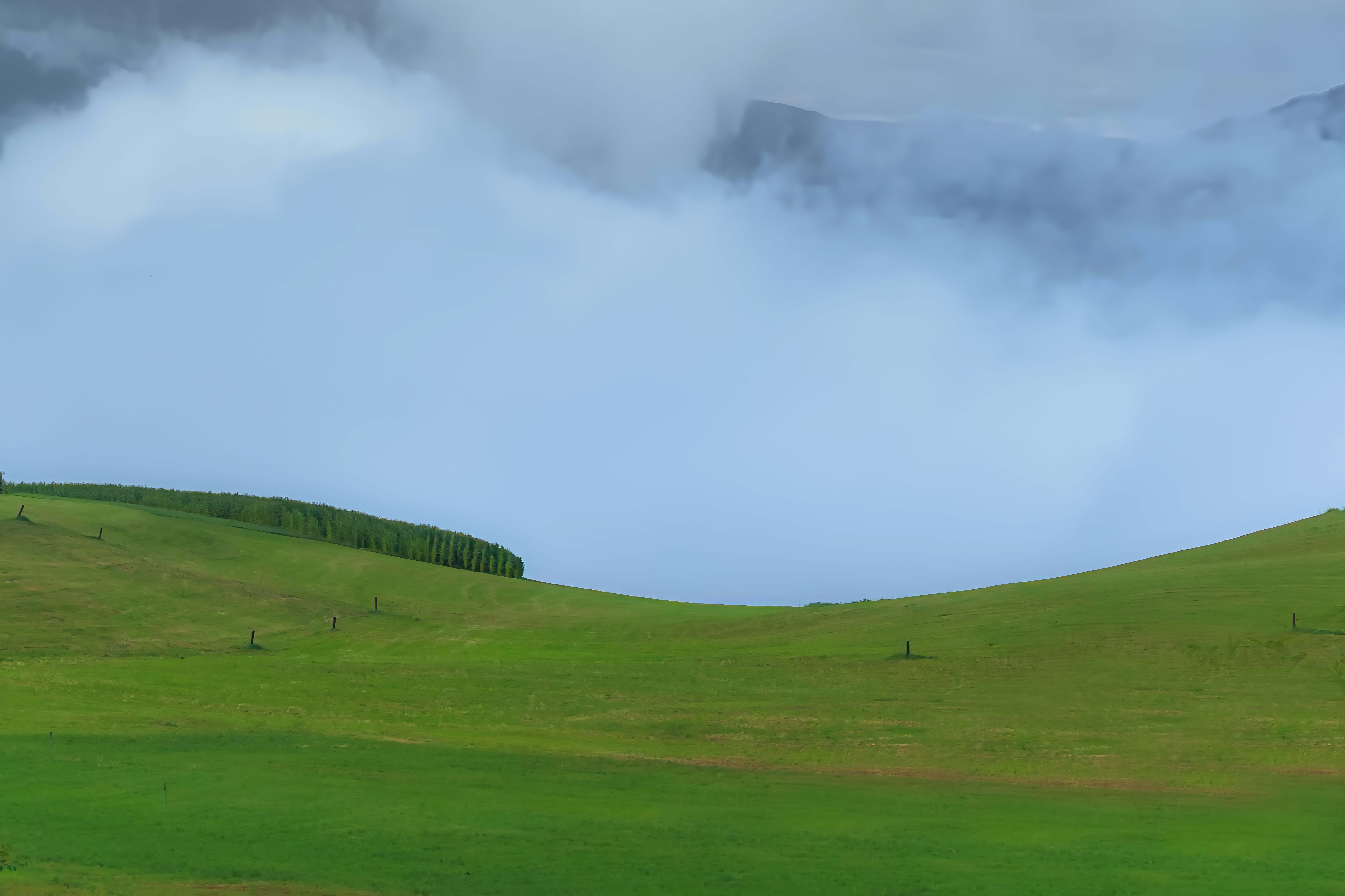 Mist over the rolling green hills