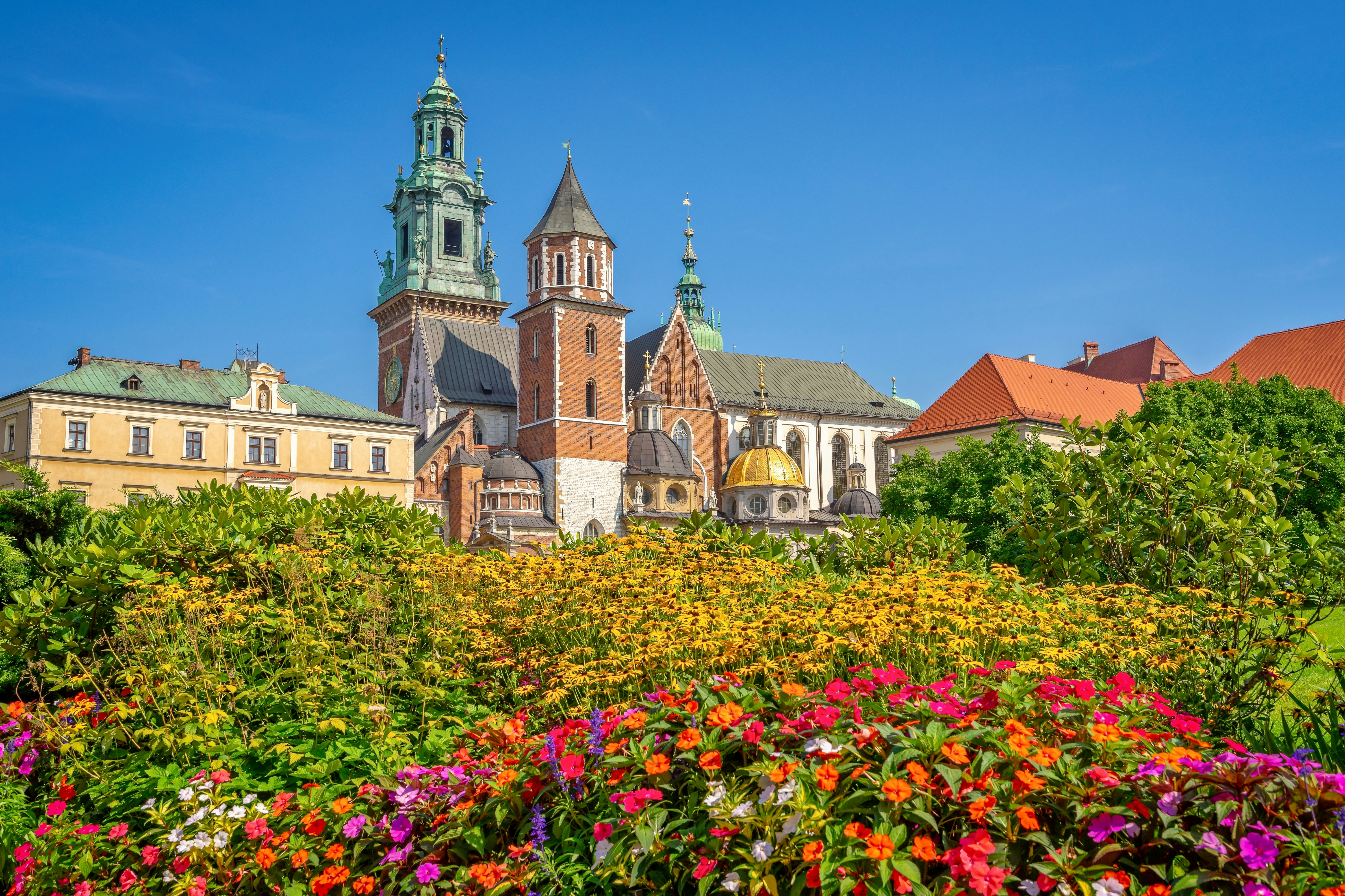 Colorful Florals in Front of Historic Cathedral Complex