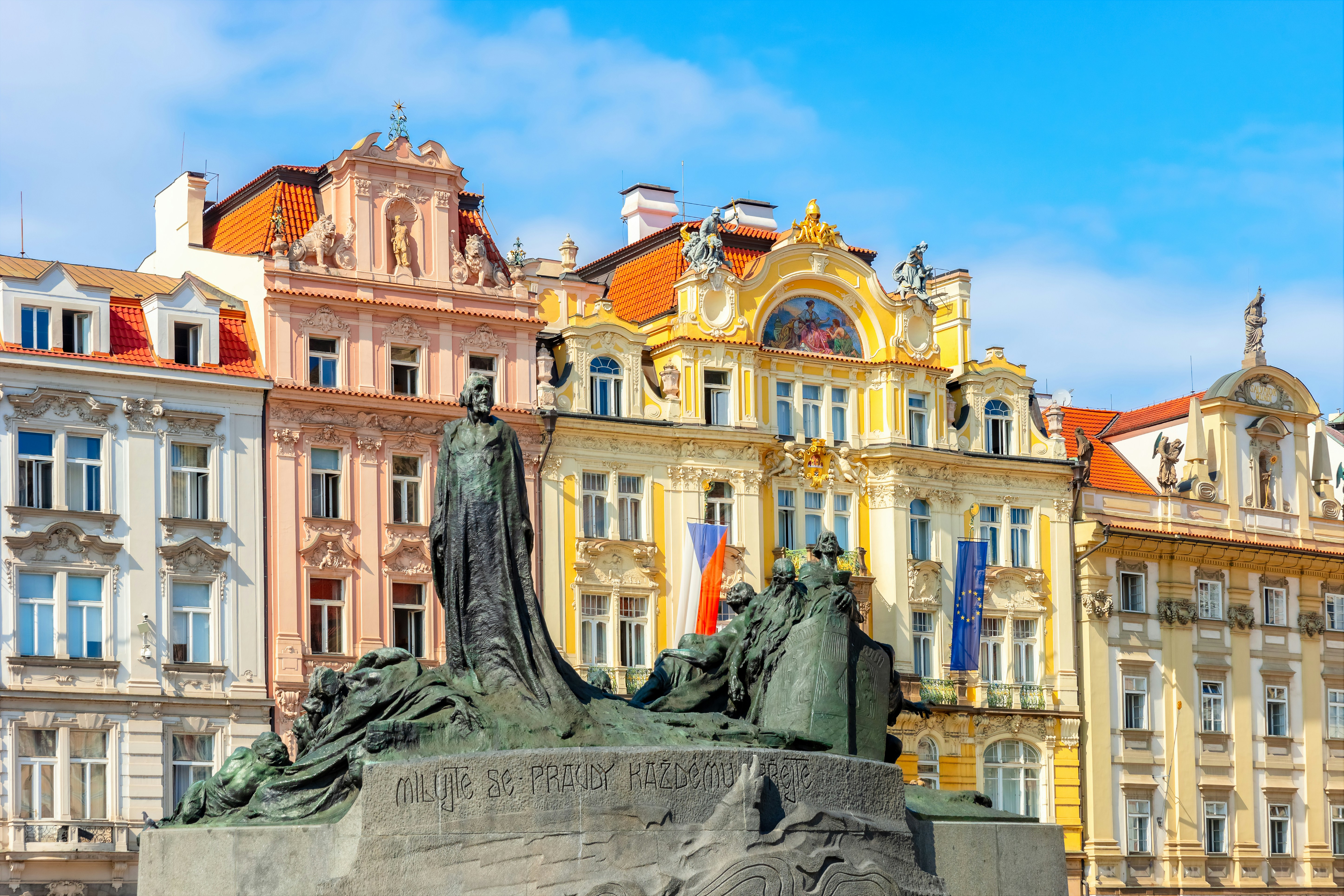 Colorful Facades and Monumental Statues in Prague’s Old Town