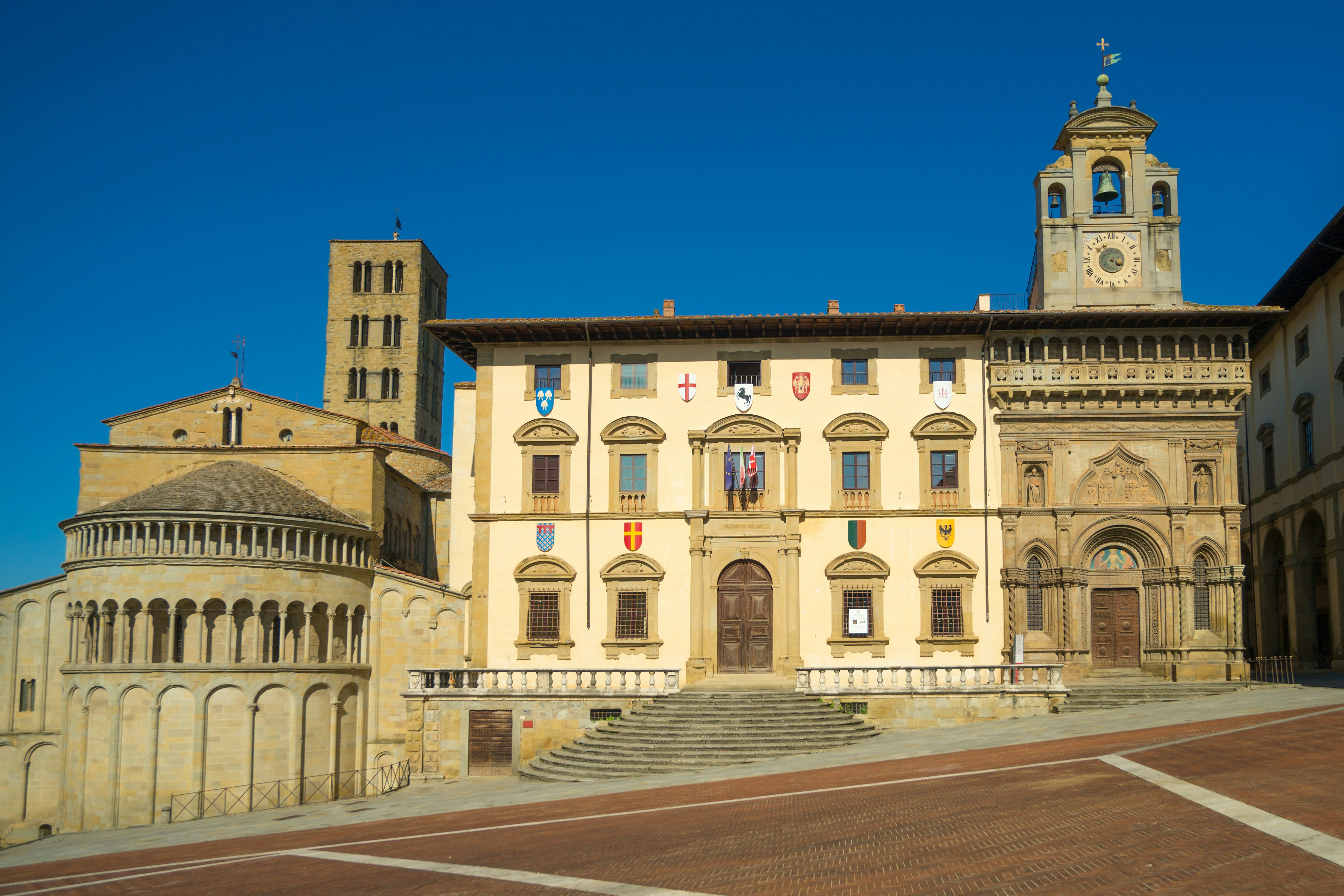 Sunlit Facade of the Civic Palace with Clock Tower