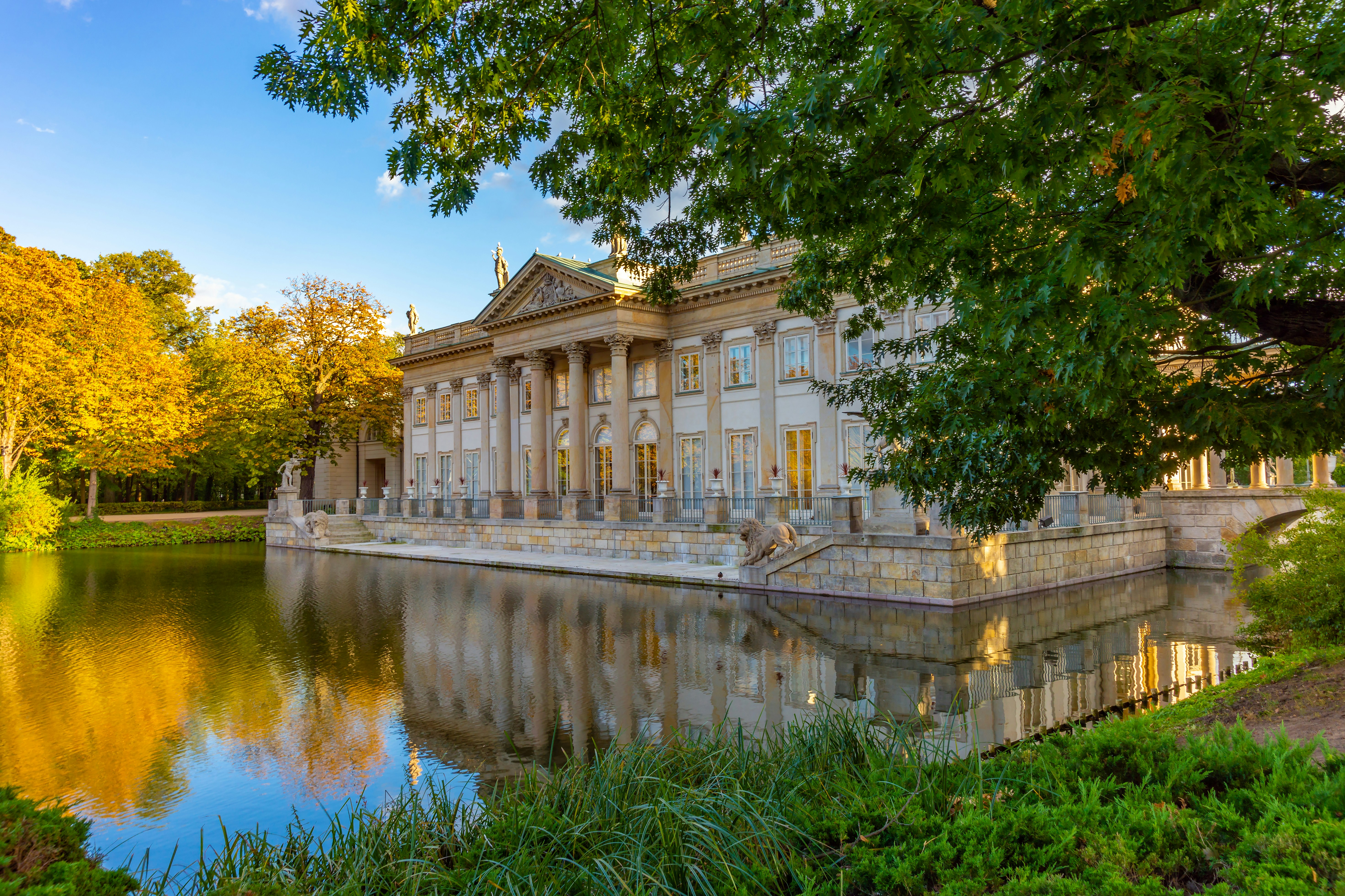 Autumn Mirror: The Marble Pavilion by the Reflective Lake